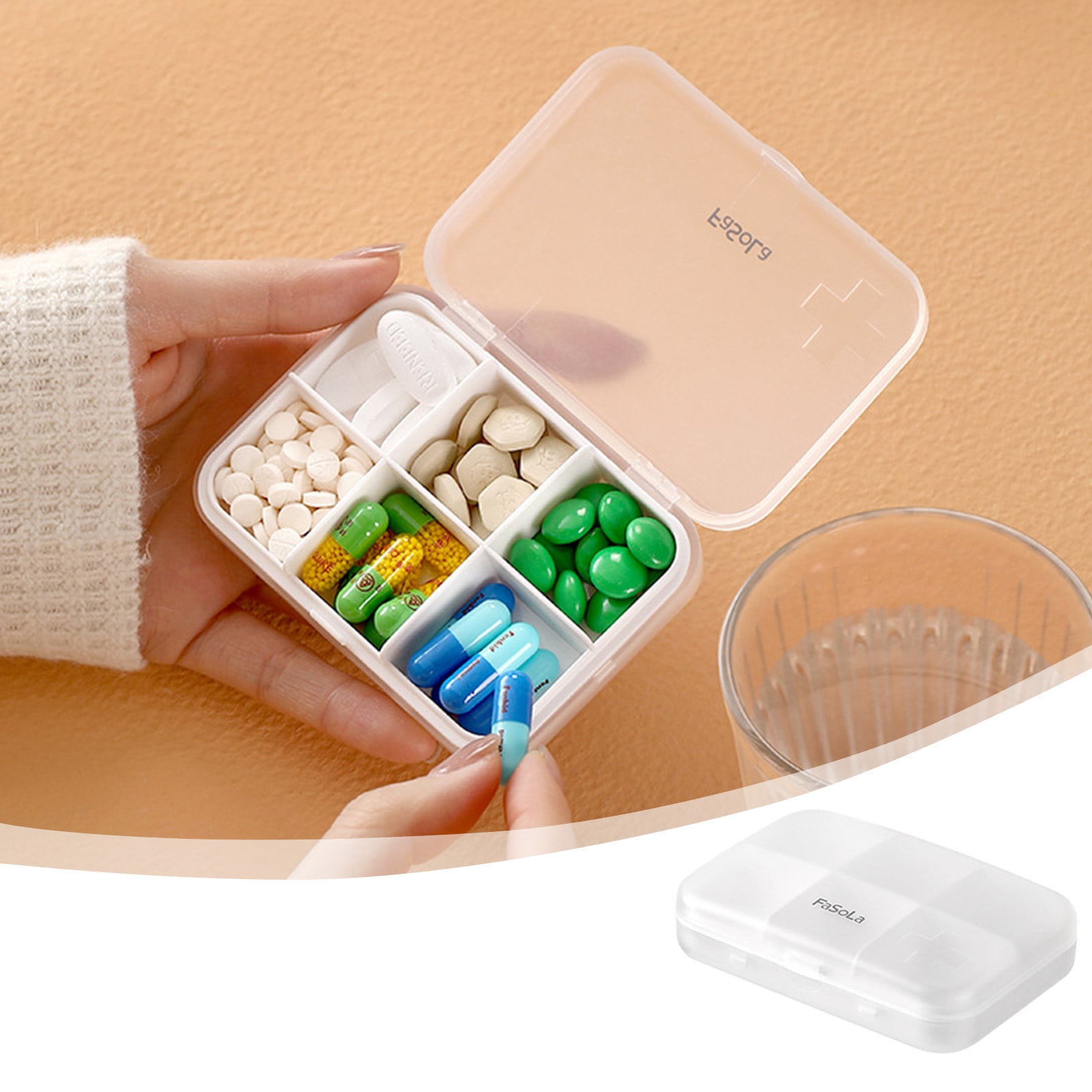 Qaailabf 6 Compartments Small Pill Organizer Box Daily Medicine ...