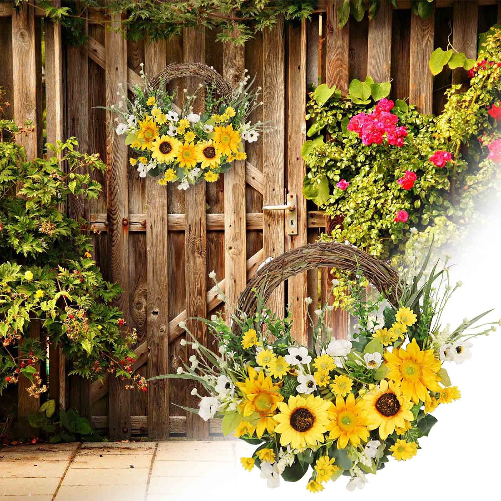 Qaailabf Artificial Sunflower Wreath 18-inch Spring Summer Door ...