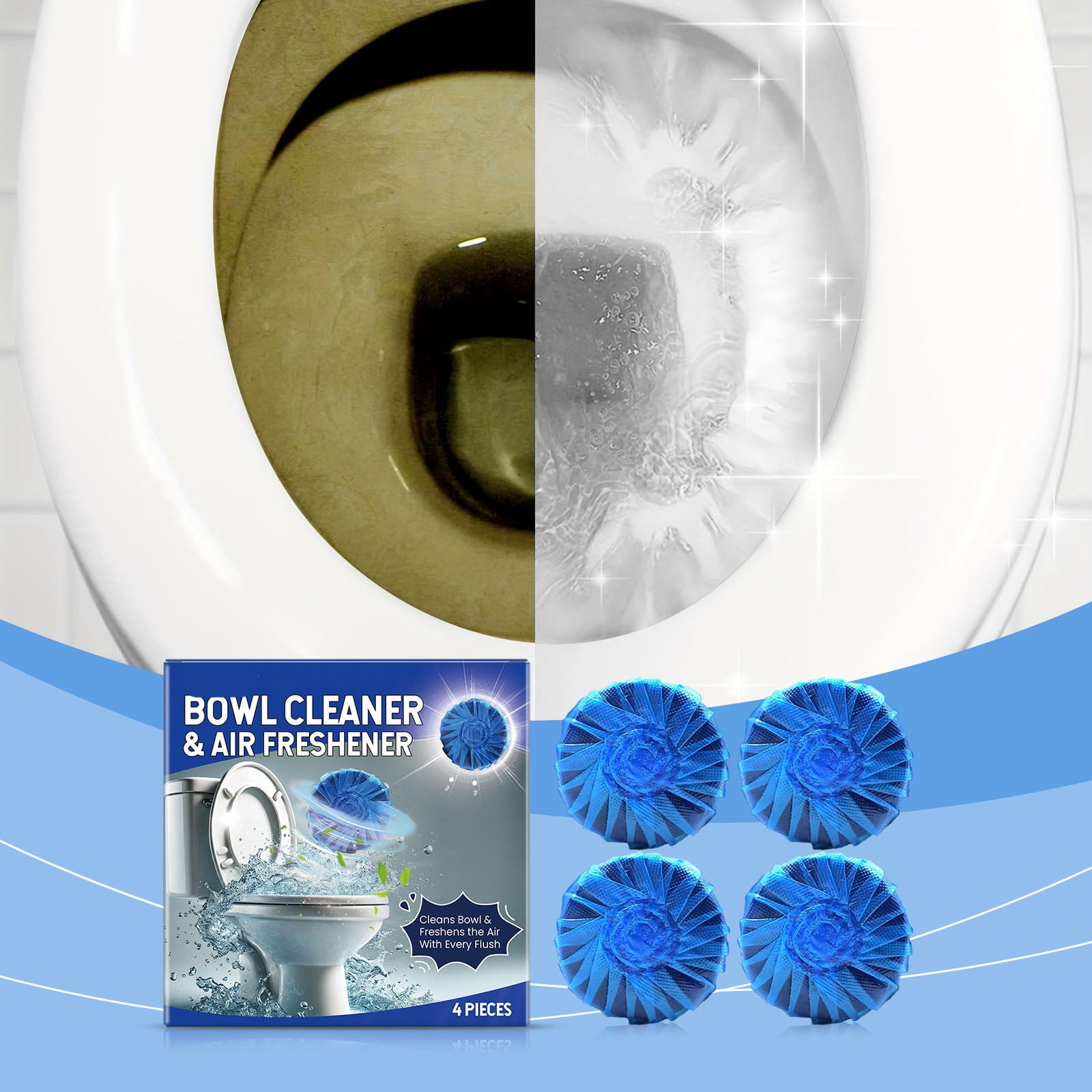 Qaailabf Automatic Toilet Bowl Cleaner Tablets 4-Pack - Long-Lasting ...