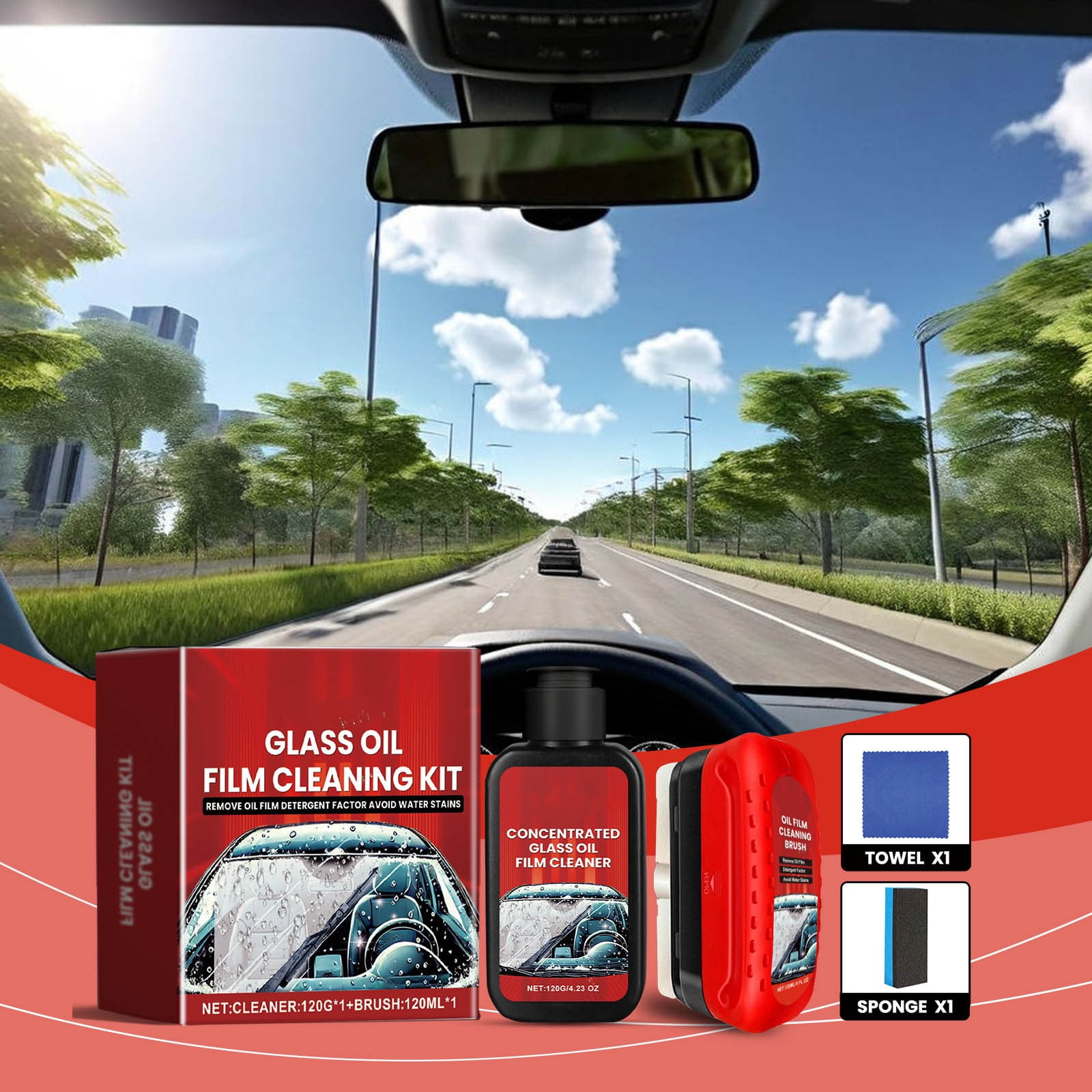 Qaailabf Automotive Glass Cleaner Kit with Oil Film Remover - 120ml ...