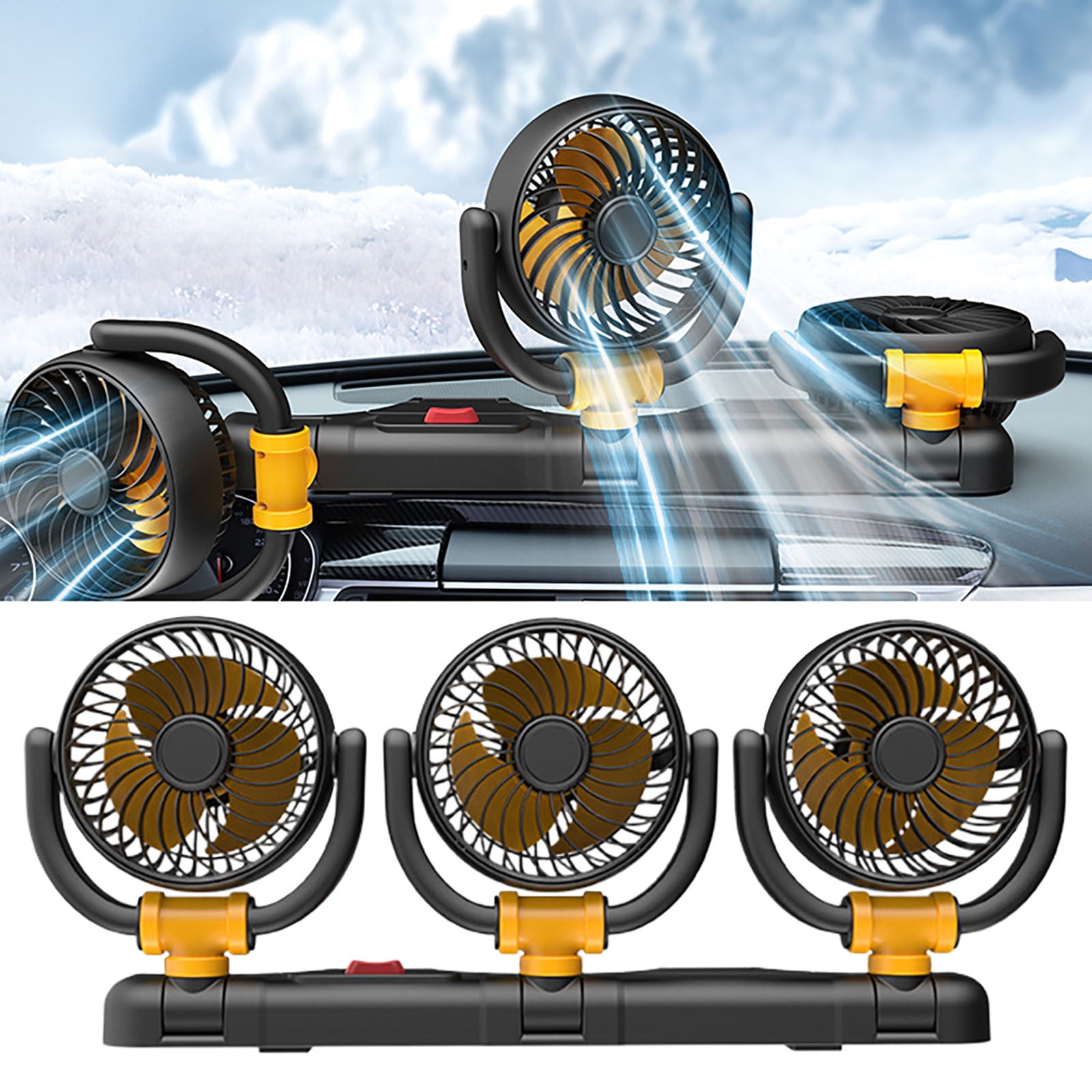 Car Fan Three-Head Adjustable Vent Mount | Electric Cooling Fan with ...