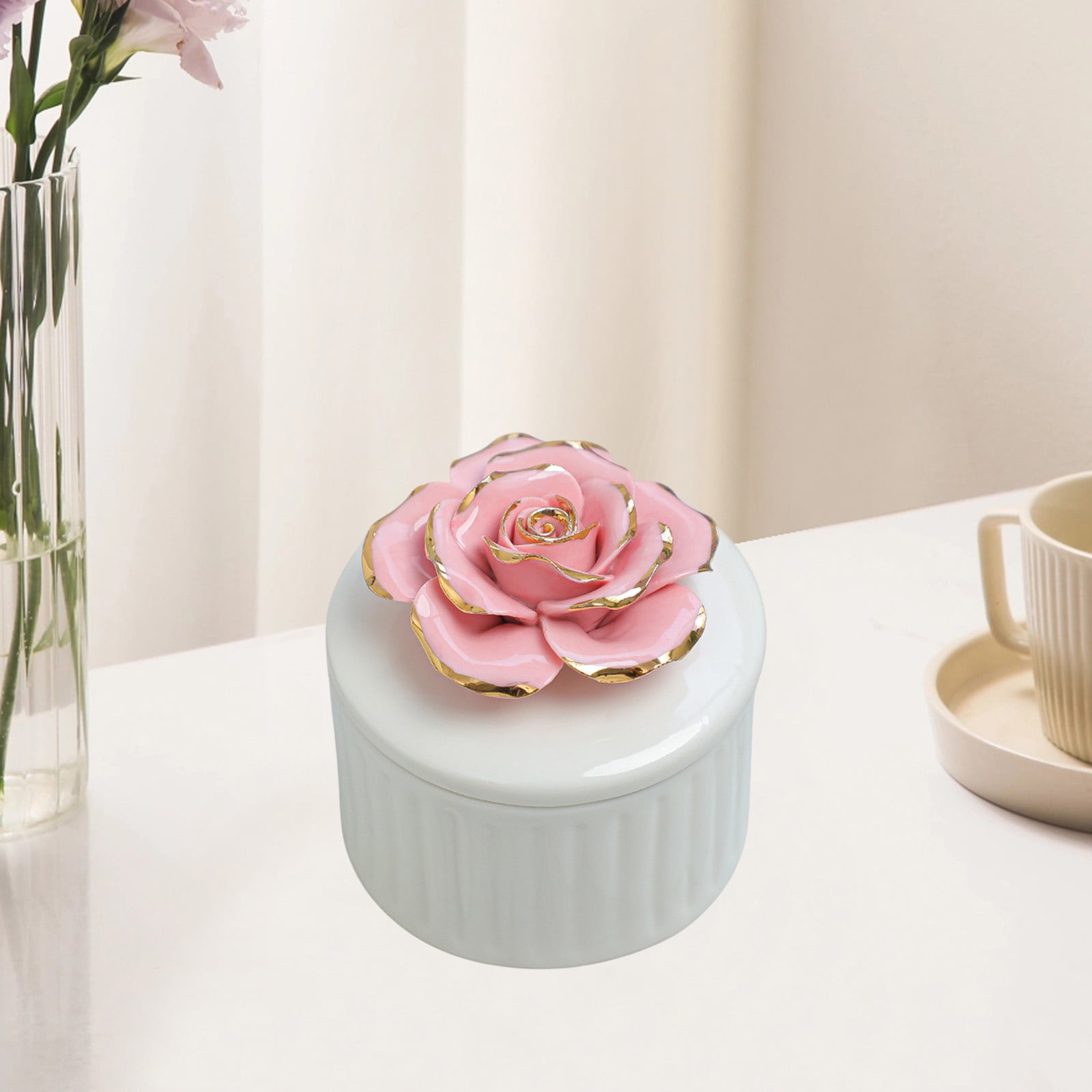Qaailabf Ceramic Hand-Painted Jewelry Box Organizer Storage Jar with ...