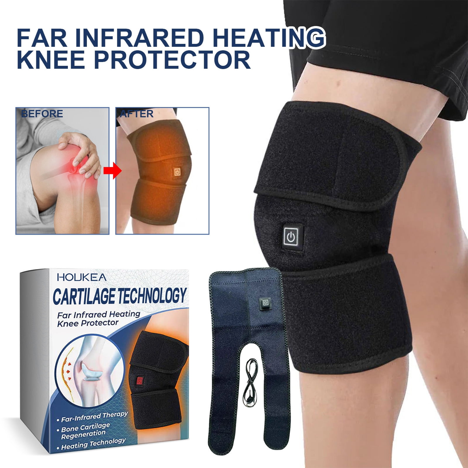 Qaailabf Electric Heated Knee Brace Wrap with 3 Temperature Settings 35 ...