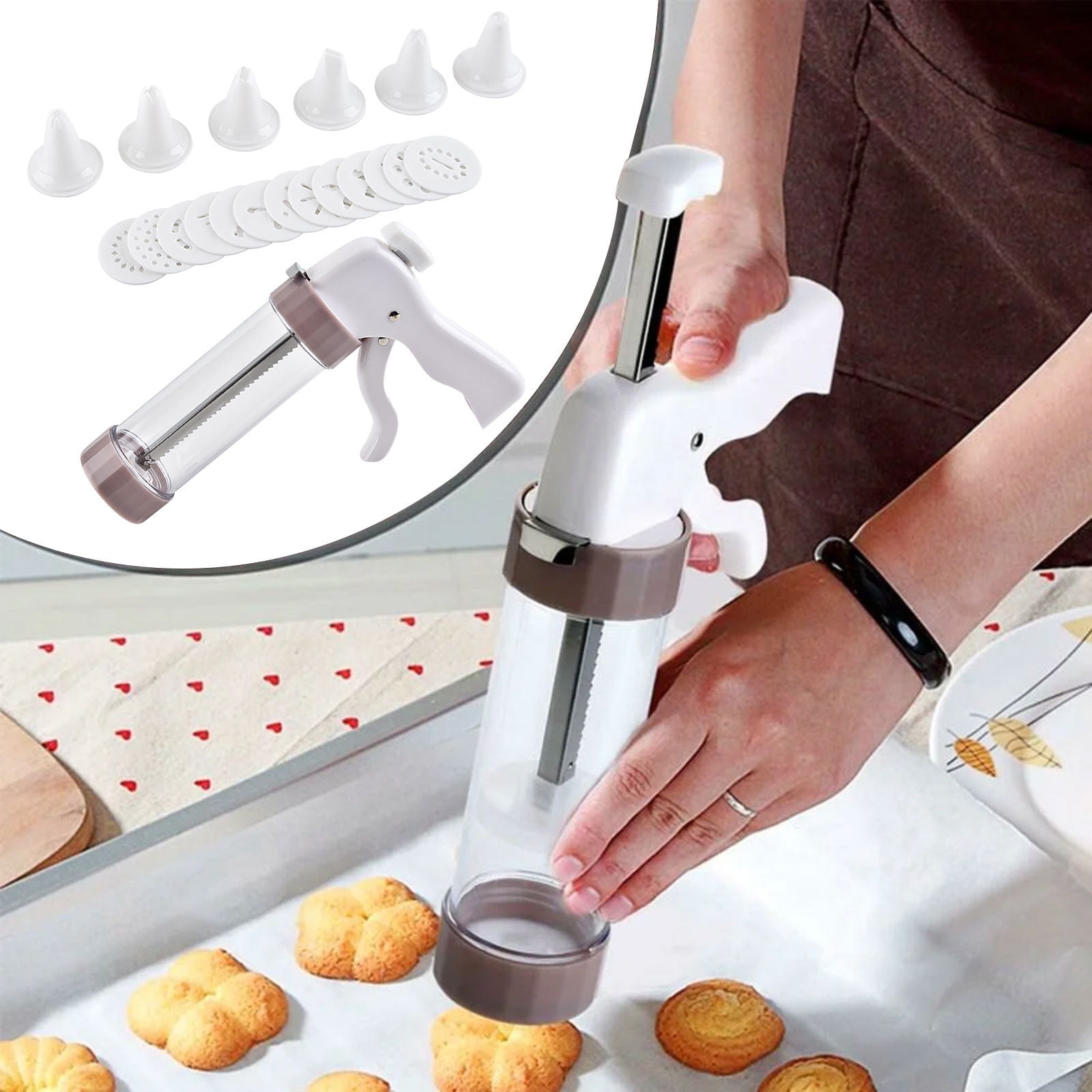 Qaailabf Cookie Press Set with 10 Decorative Discs and 6 Icing Nozzles ...