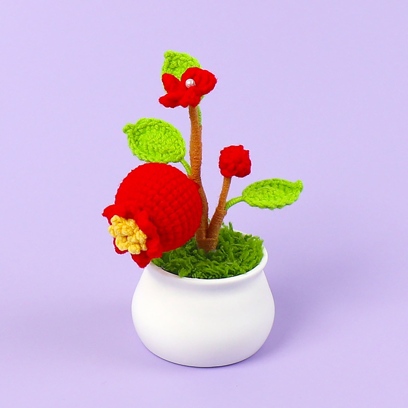 Qaailabf Crochet Simulation Flower Pot Decoration - Mini Wool Potted ...