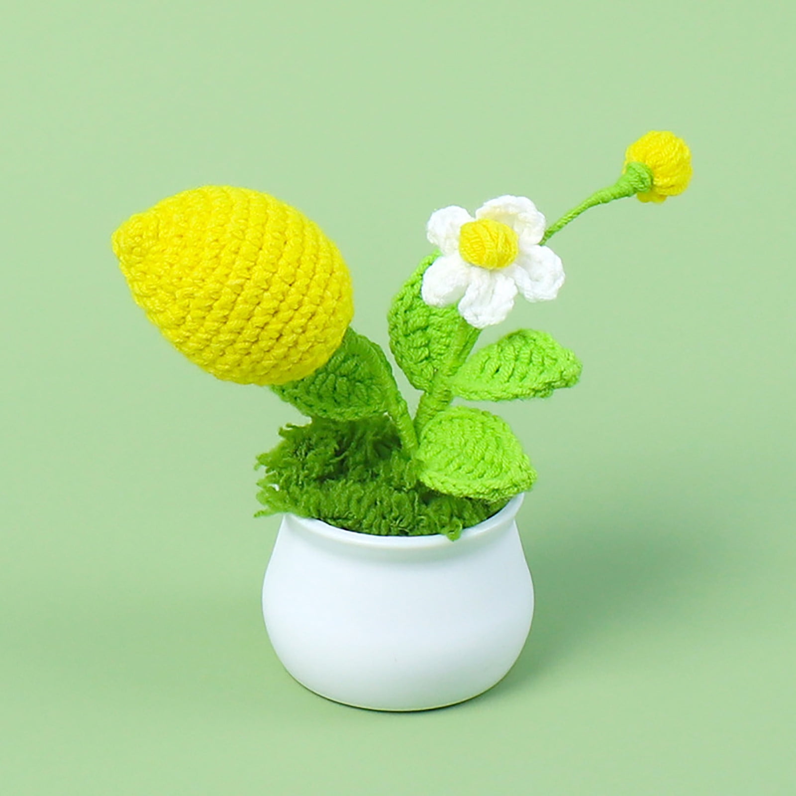 Qaailabf Crochet Simulation Flower Pot Decoration - Mini Wool Potted ...