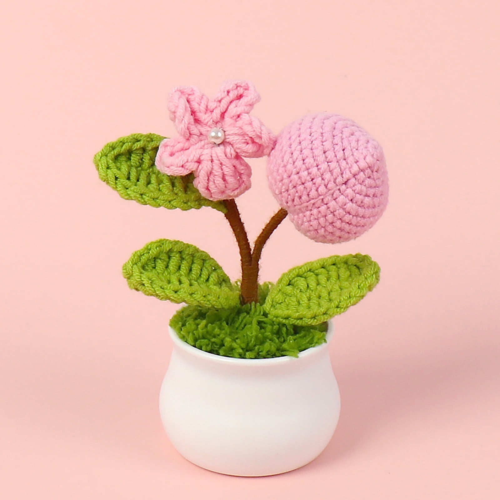 Qaailabf Crochet Simulation Flower Pot Decoration - Mini Wool Potted ...