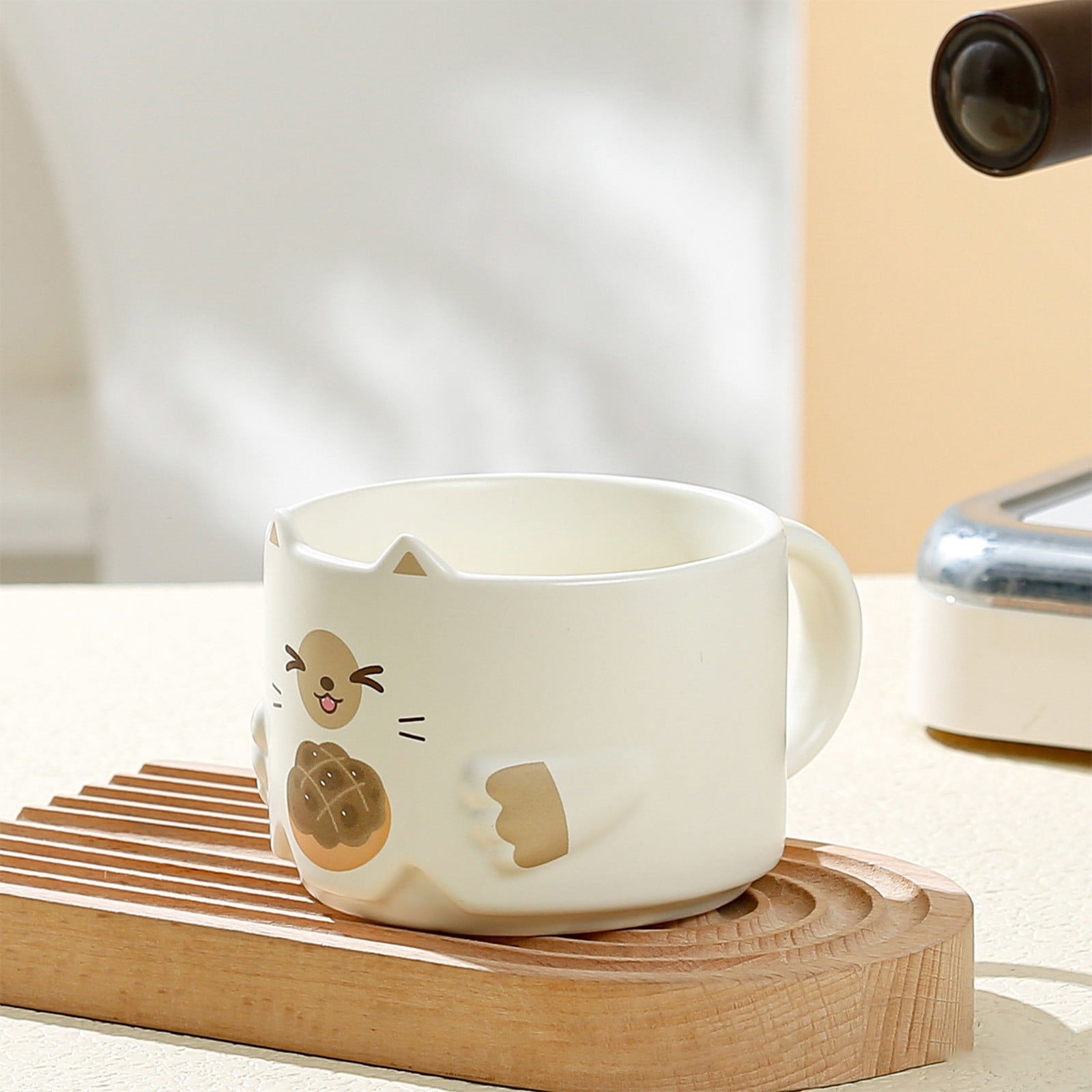 Qaailabf Cute Cartoon Cat Ceramic Stacking Cup Coffee Mug with Lid ...