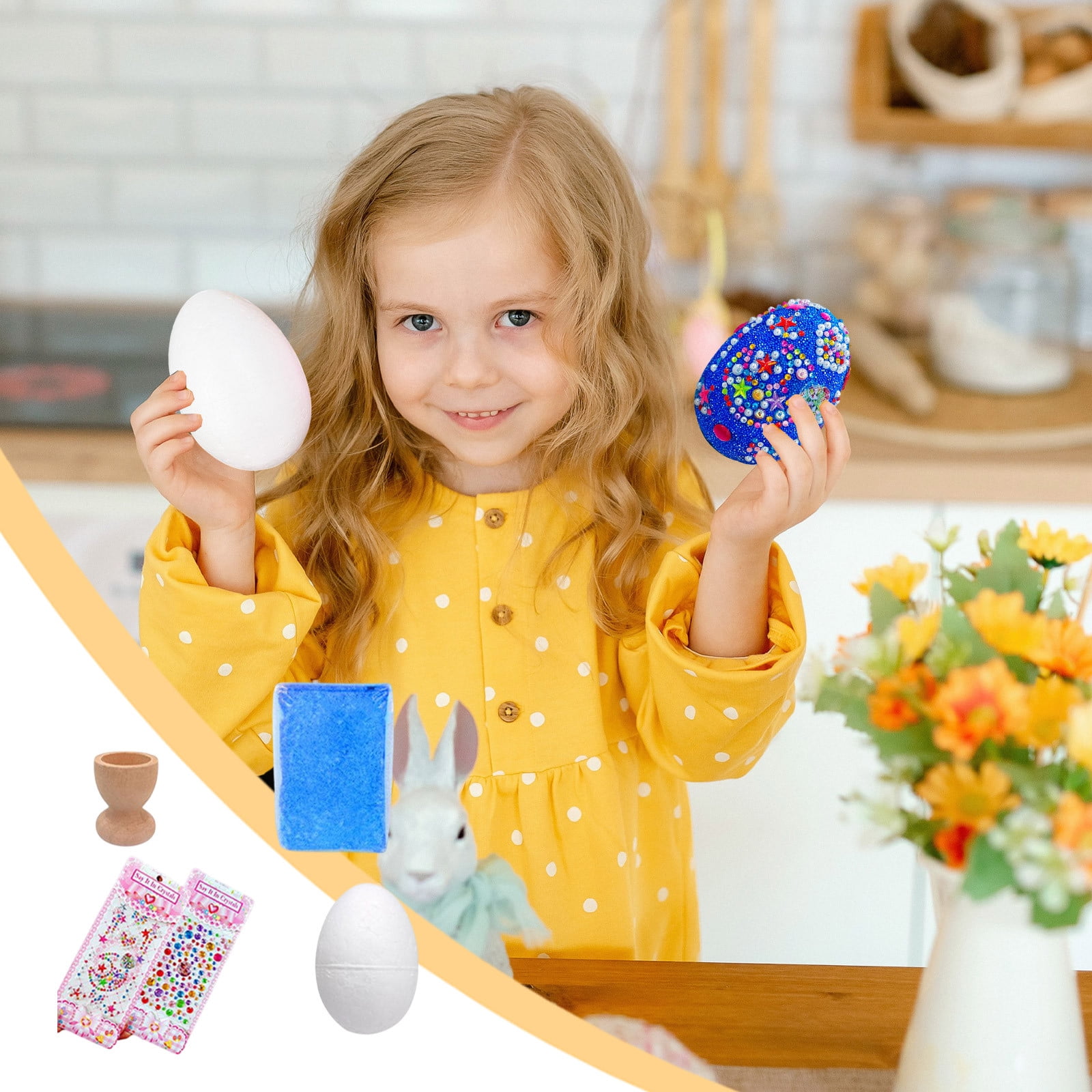 Qaailabf DIY Easter Foam Egg Decorating Kit with Modeling Clay, Crystal ...