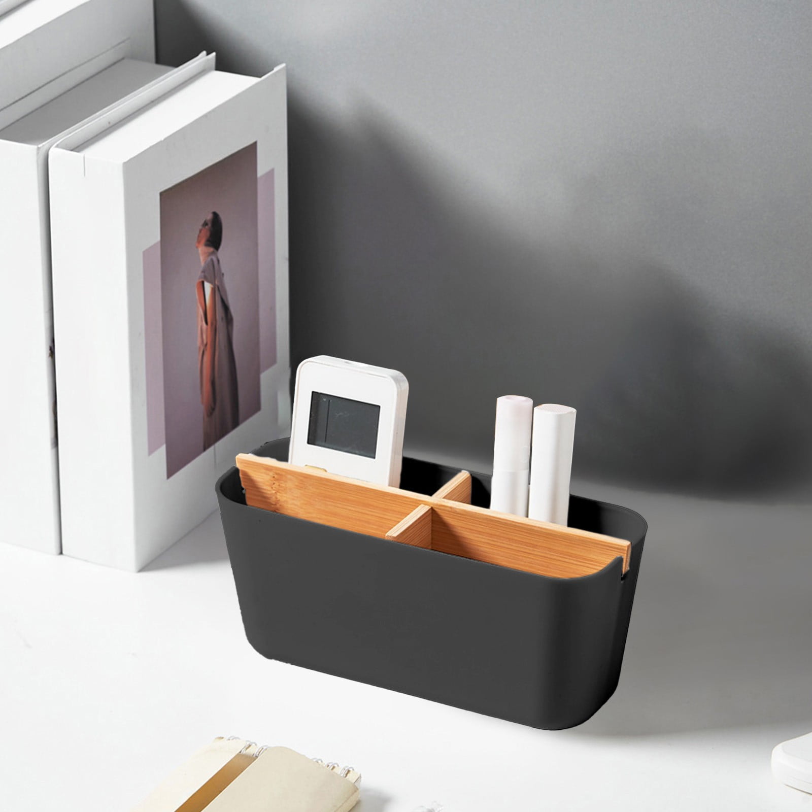 Qaailabf Desktop Storage Organizer Box with 4 Compartments | Plastic ...