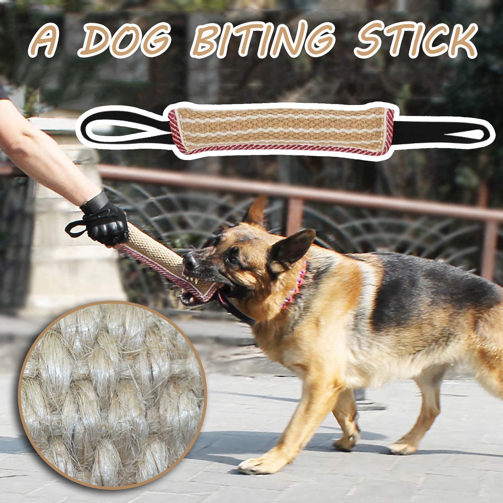 Qaailabf Dog Training Toy, 30cm Linen Bite Stick with 2 Handles ...