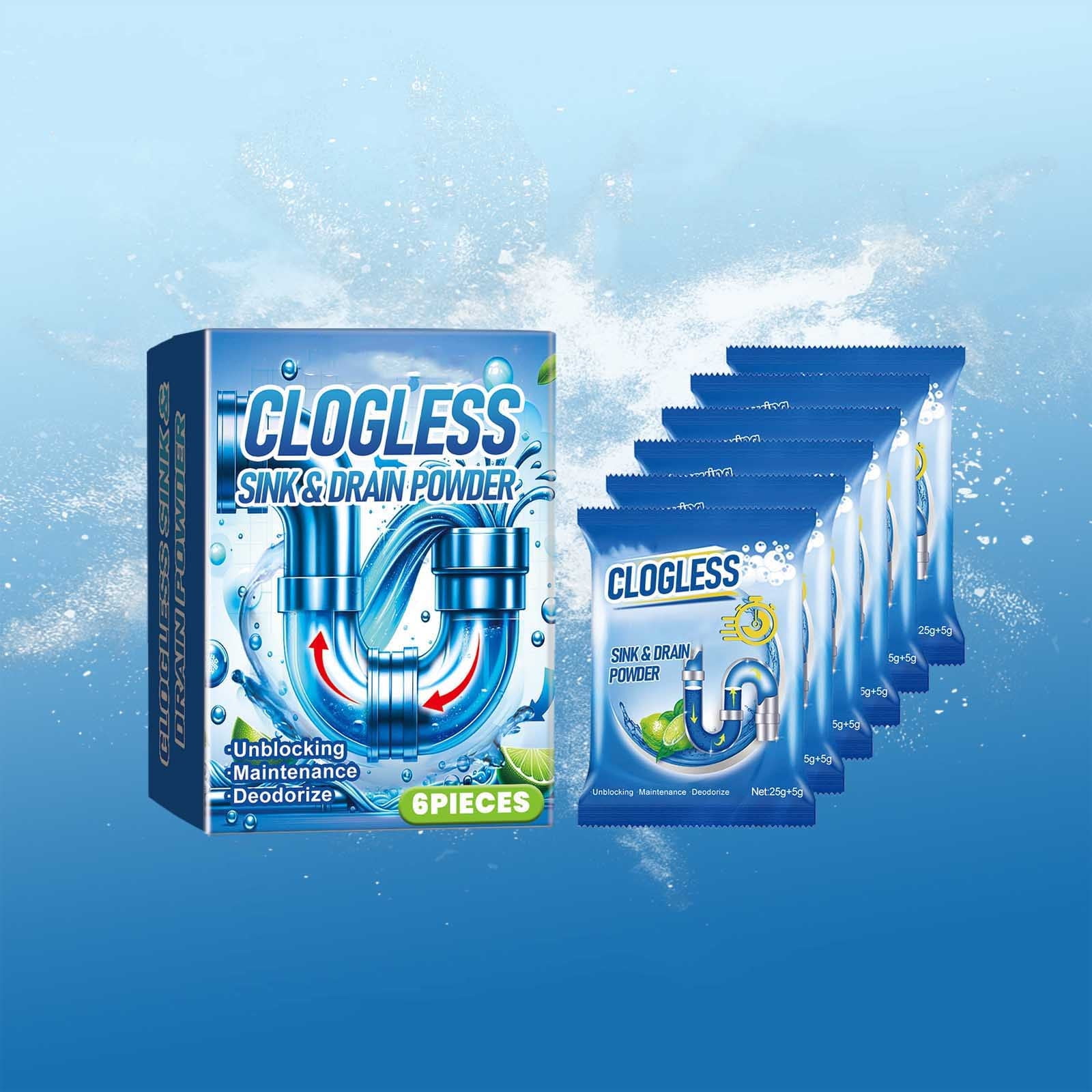 Qaailabf Drain Cleaner Powder 6pcs Set Professional Strength Sink Pipe ...