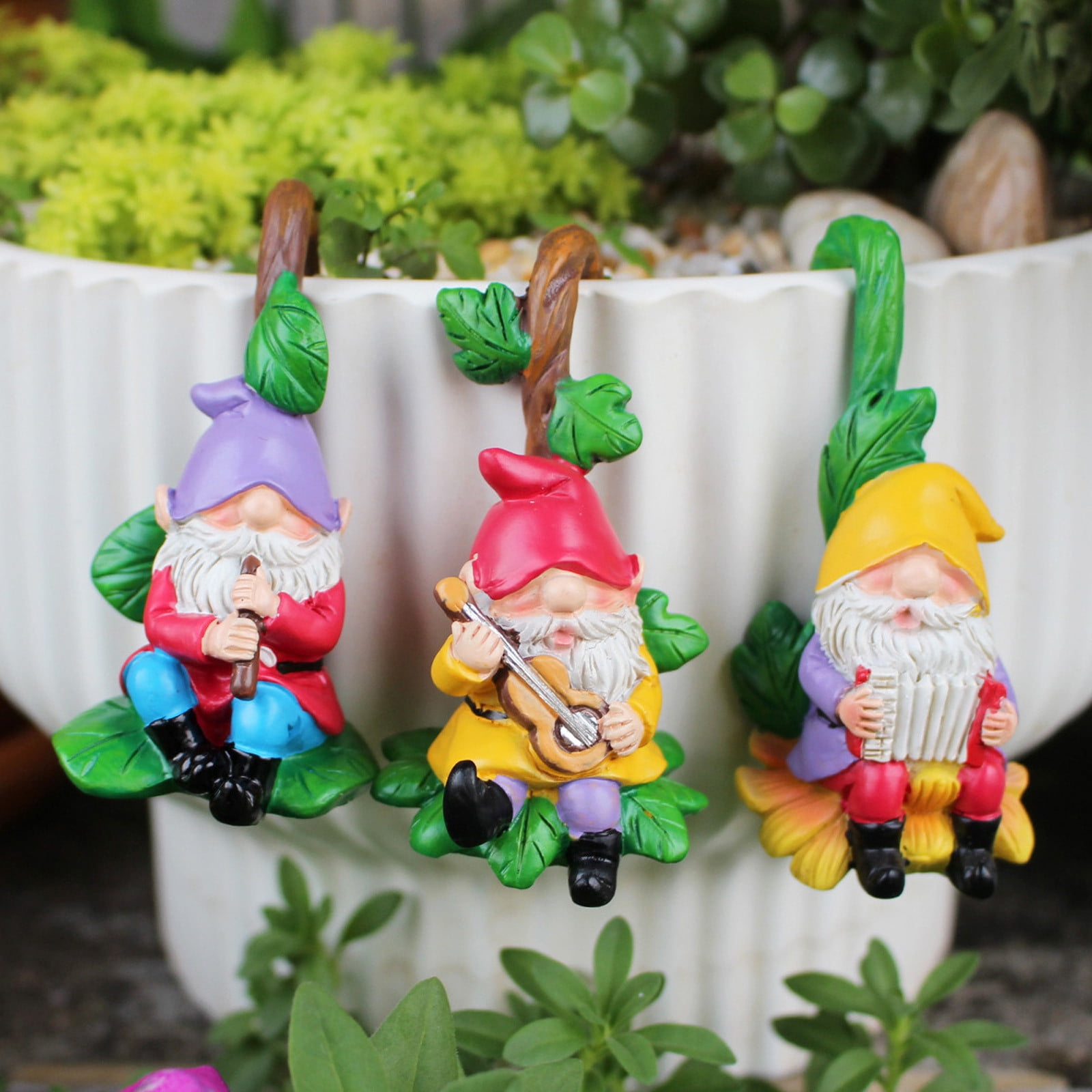 Qaailabf Dwarf Musicians Flower Pot Hangers - Set of 3 Resin Garden ...