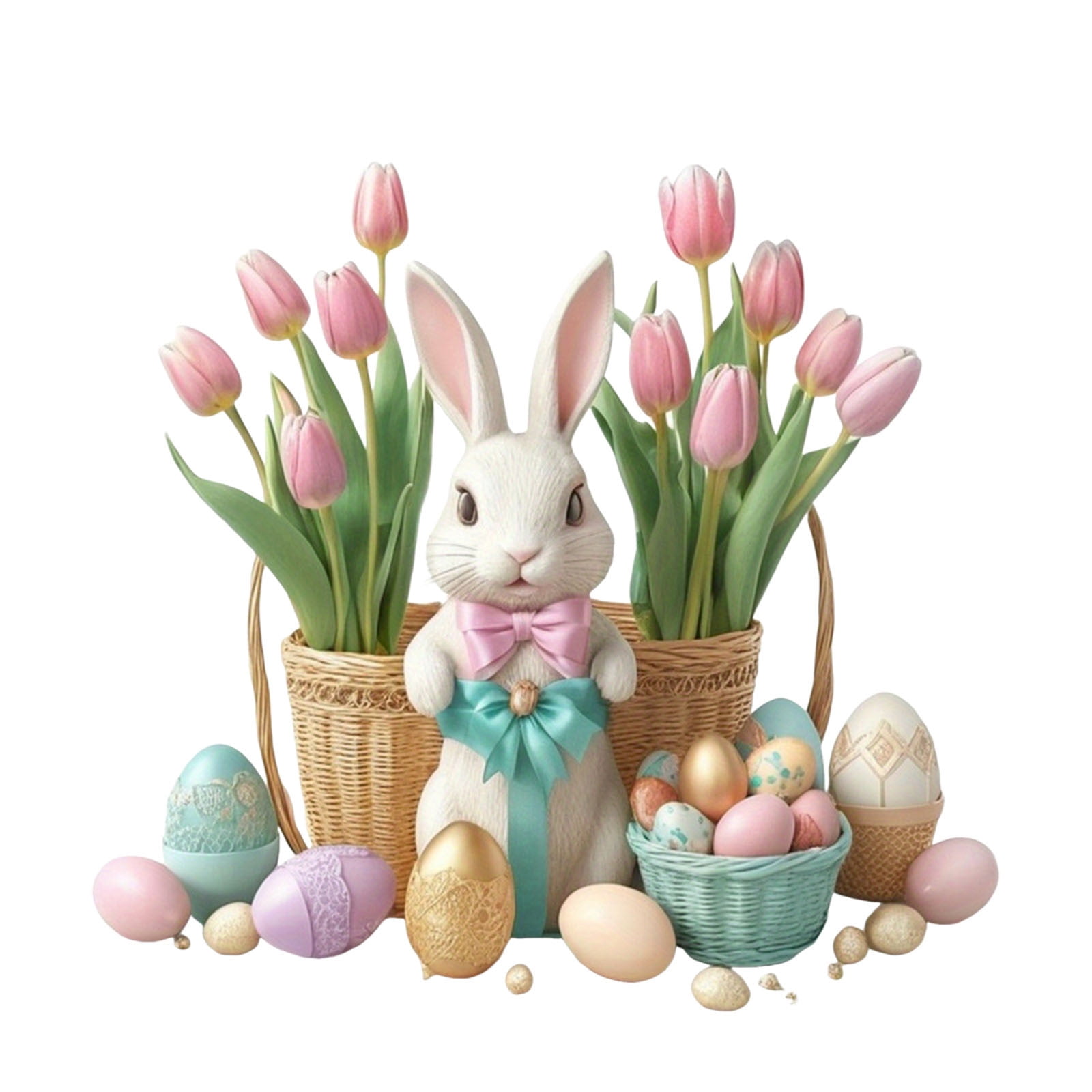 Qaailabf Easter Bunny Acrylic Desktop Ornament, Hollow Out Eggs Design ...