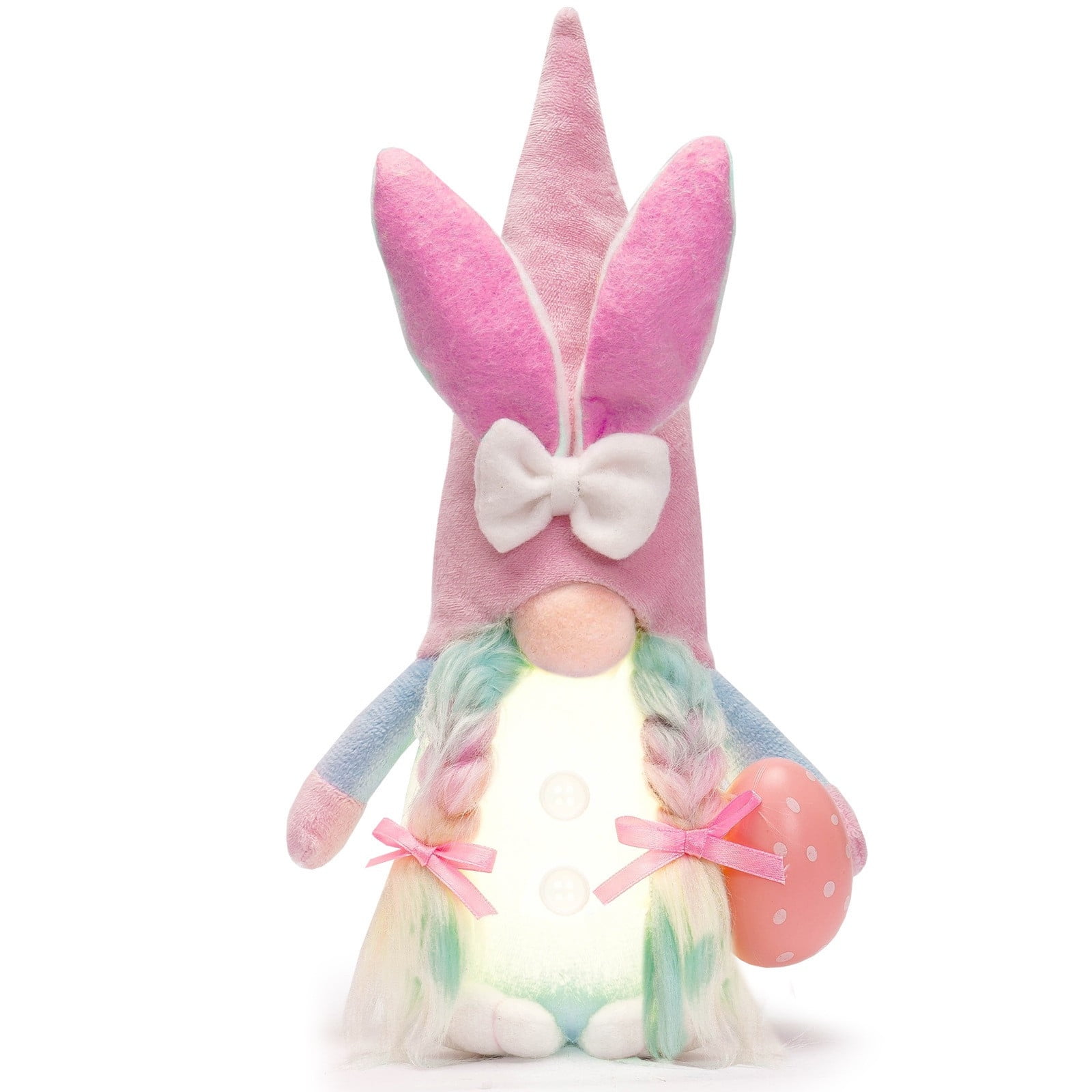 Qaailabf Easter Light Up Faceless Gnome Bunny Doll - 12x6in Fiber Plush ...
