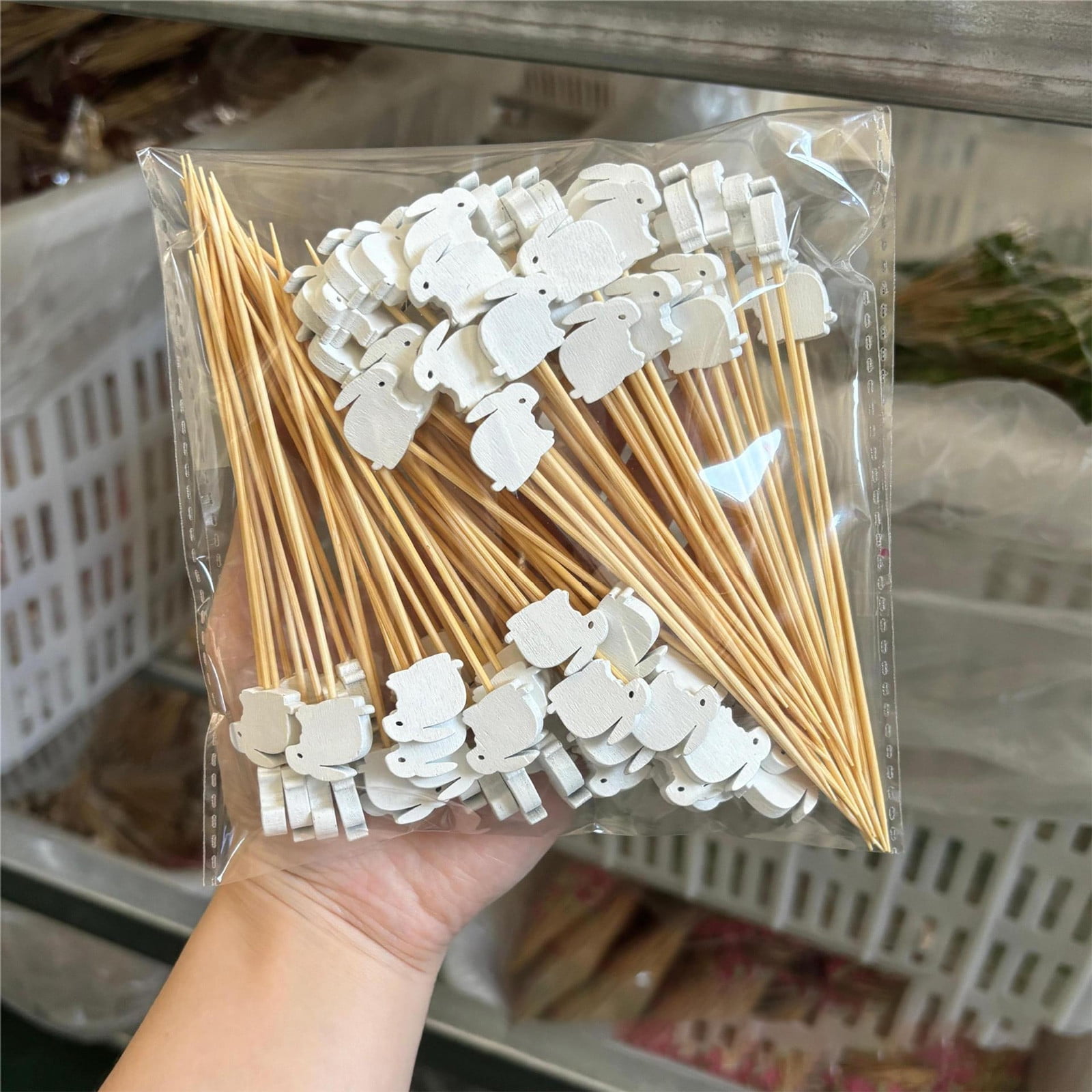 Qaailabf Easter Party Disposable Bamboo Fruit Picks White Orange ...