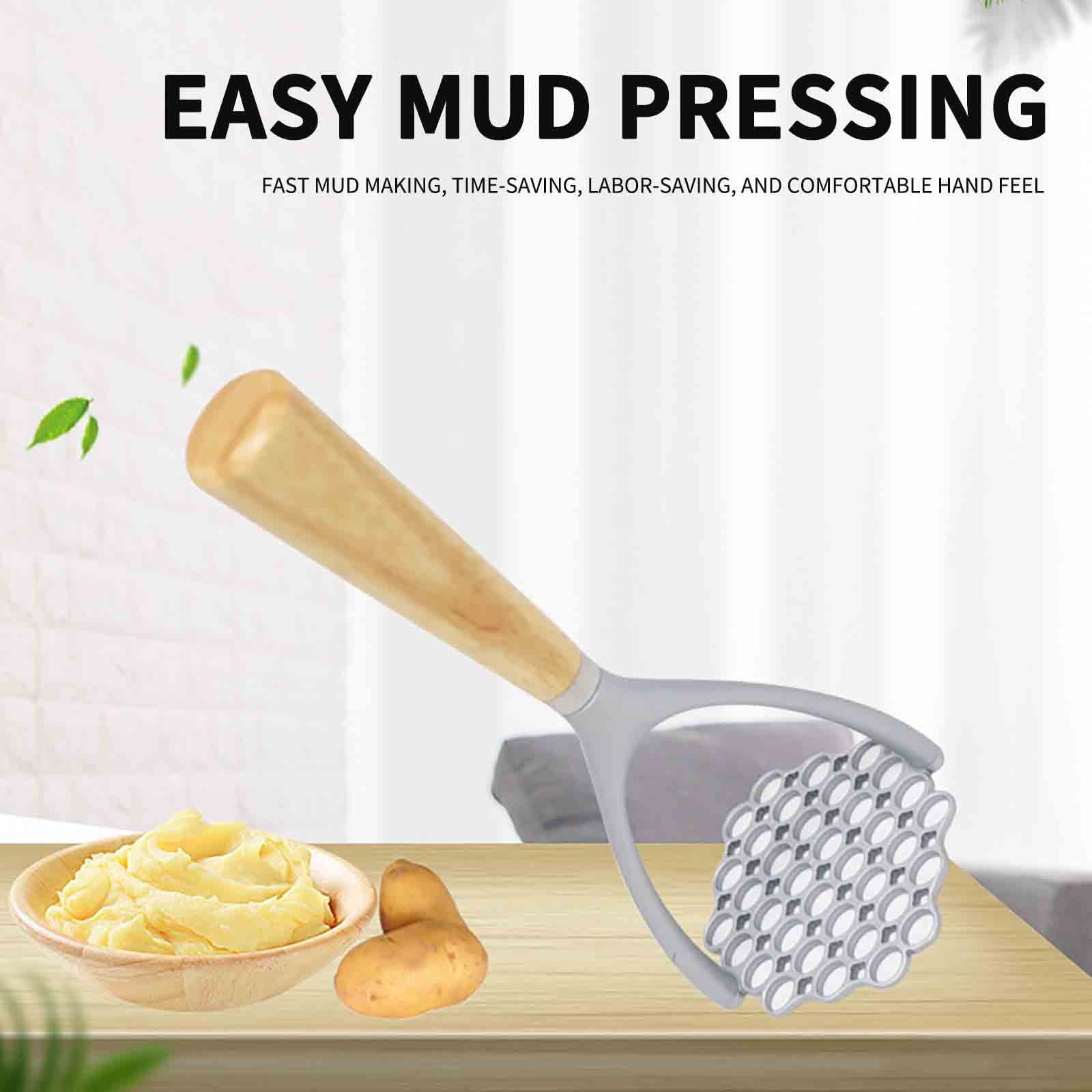 Qaailabf Ergonomic Wooden Handle Potato Masher with 36-Hole Honeycomb ...