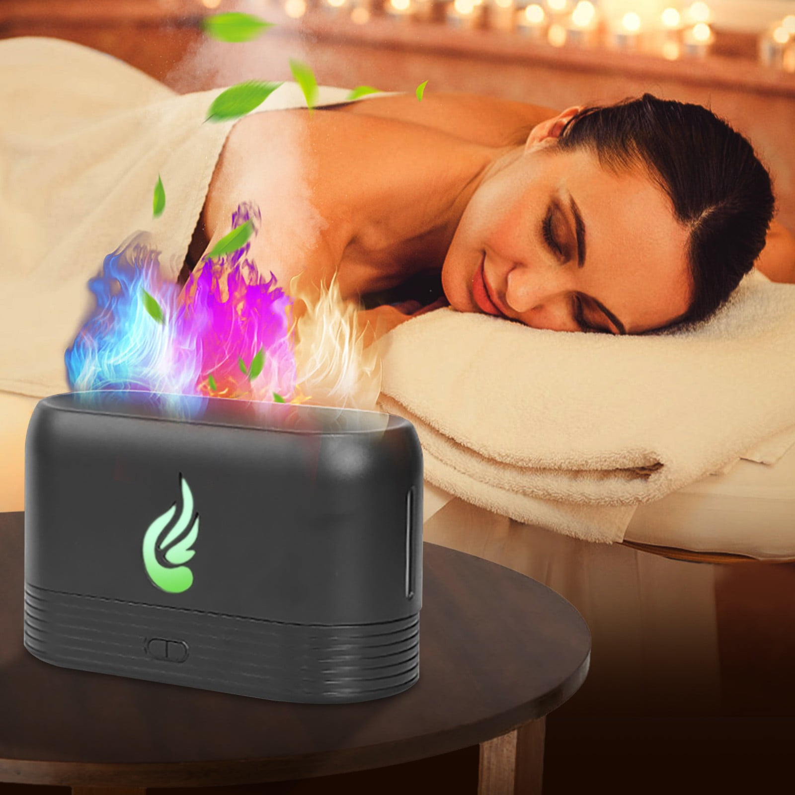 Qaailabf Flame Effect Aromatherapy Diffuser 250ml LED Simulation Fire ...
