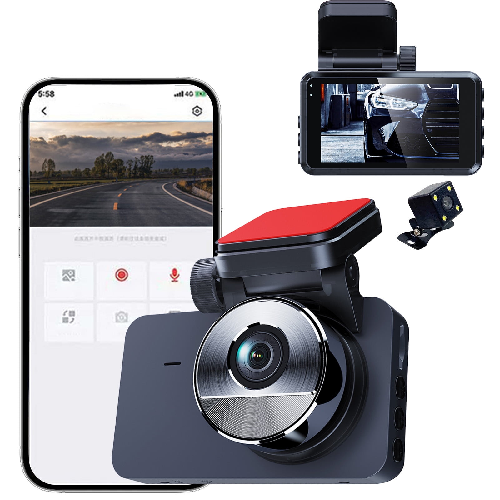 Qaailabf Front and Rear Recording Dashcam 3-Inch 1440P Clear Camera ...