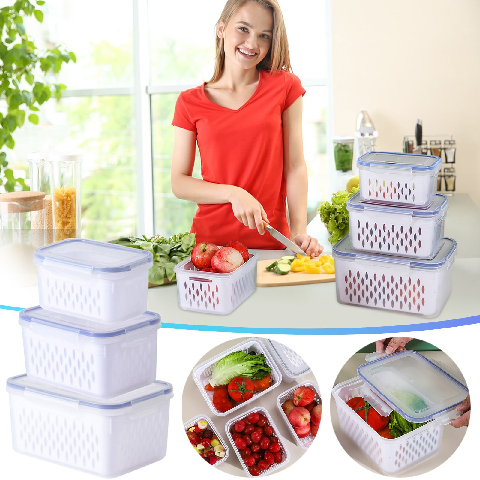 Qaailabf Fruit Vegetable Storage Containers for Fridge, 3PC Produce ...