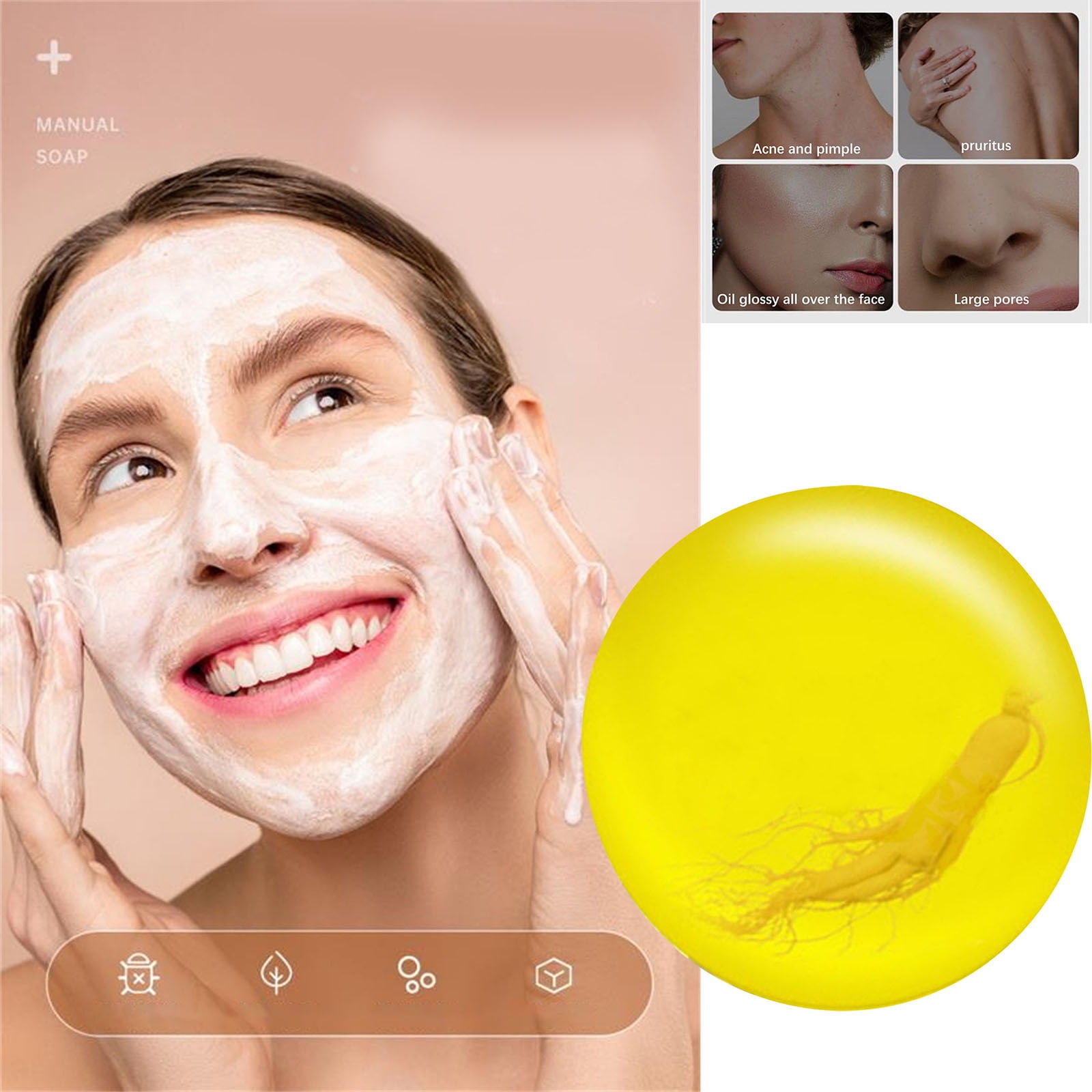 Qaailabf Ginseng Sophora Flavescens Sulfur Facial Cleansing Soap | Natural Acne Treatment | Oil ...