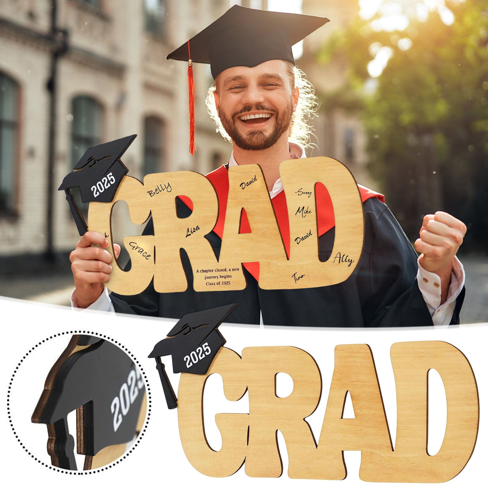 Qaailabf Graduation Wooden Keepsake Ornament | GRAD 3D Letters Signable ...
