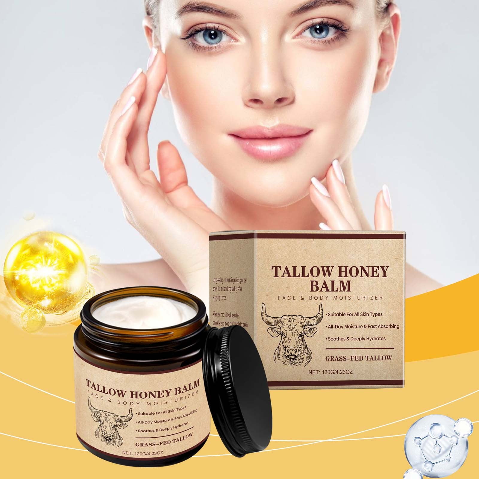 Qaailabf Grass Fed Beef Tallow Moisturizer 120g - All Natural Face and ...