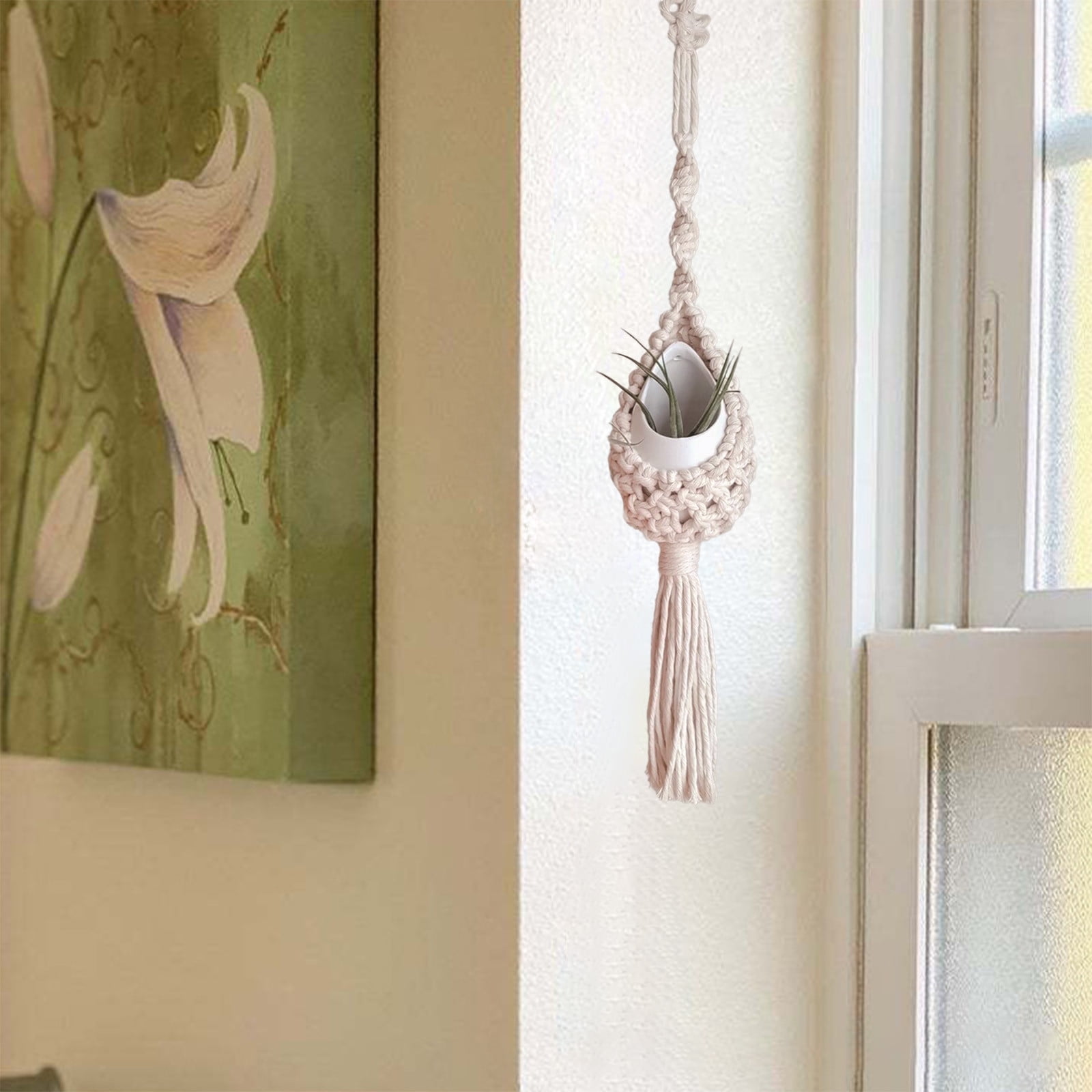 Hand Woven Cotton Rope Hanging Basket Net Bag Flower Pot Holder ...