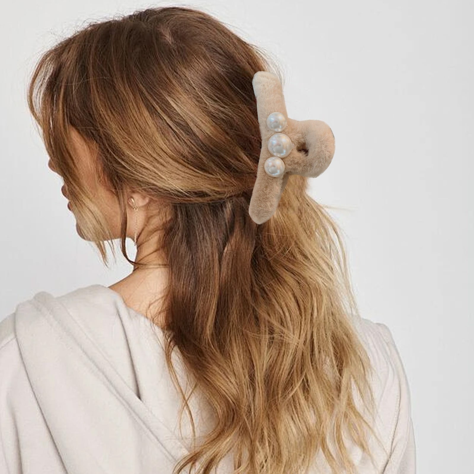 Qaailabf Large Pearl Hair Claw Clip for Women - Elegant Soft ...