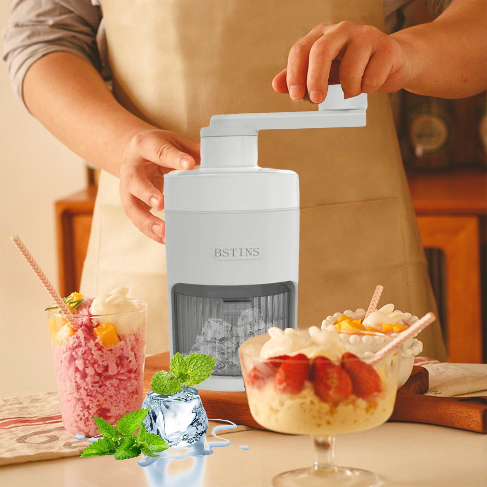 Qaailabf Manual Ice Crusher Machine Non Electric Ice Shaver for Snow ...