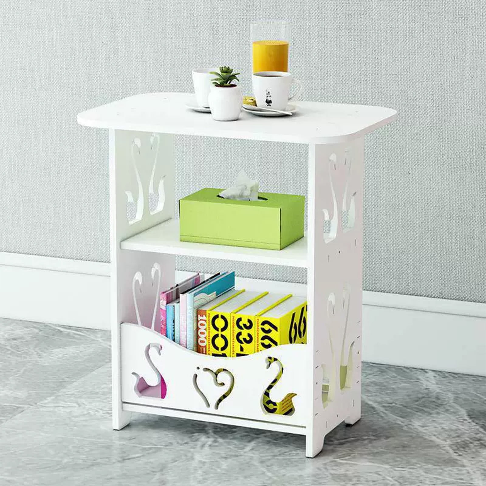 Qaailabf Modern Scandinavian Wooden Side Table with Magazine Storage ...