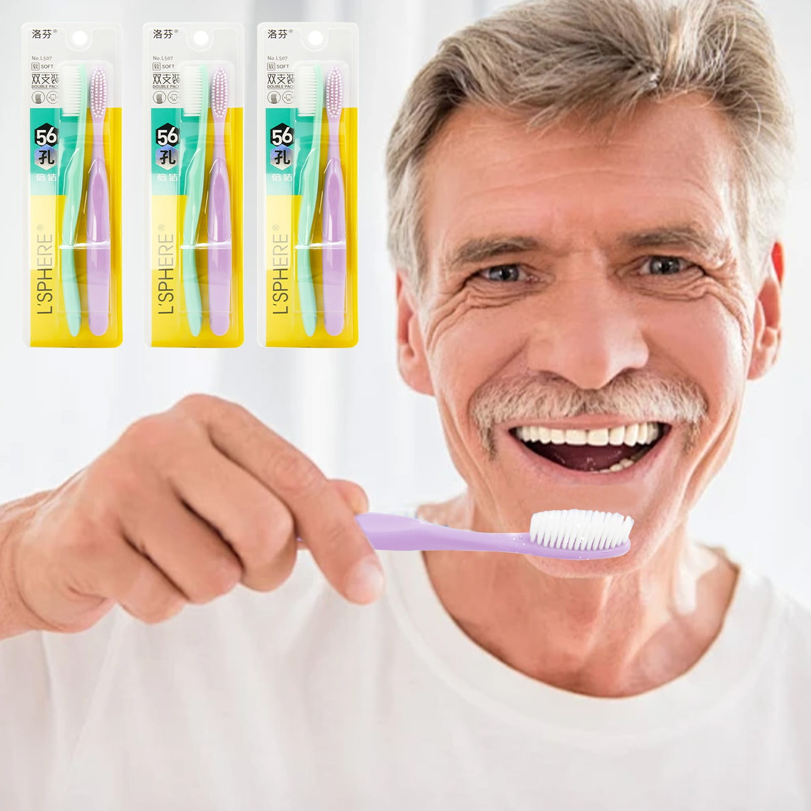 Qaailabf Multicolor Soft Bristle Adult Toothbrushes 6-Pcs | High ...