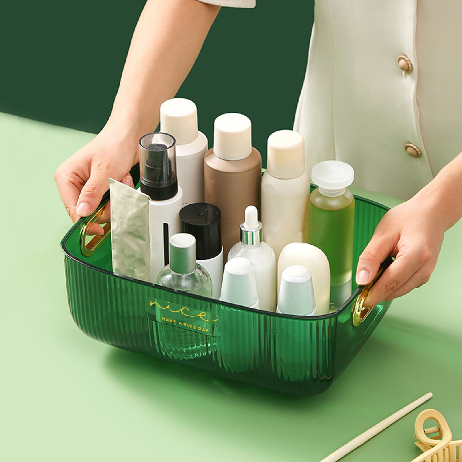 Qaailabf Plastic Storage Basket with Handle, Multi-Purpose Desktop ...