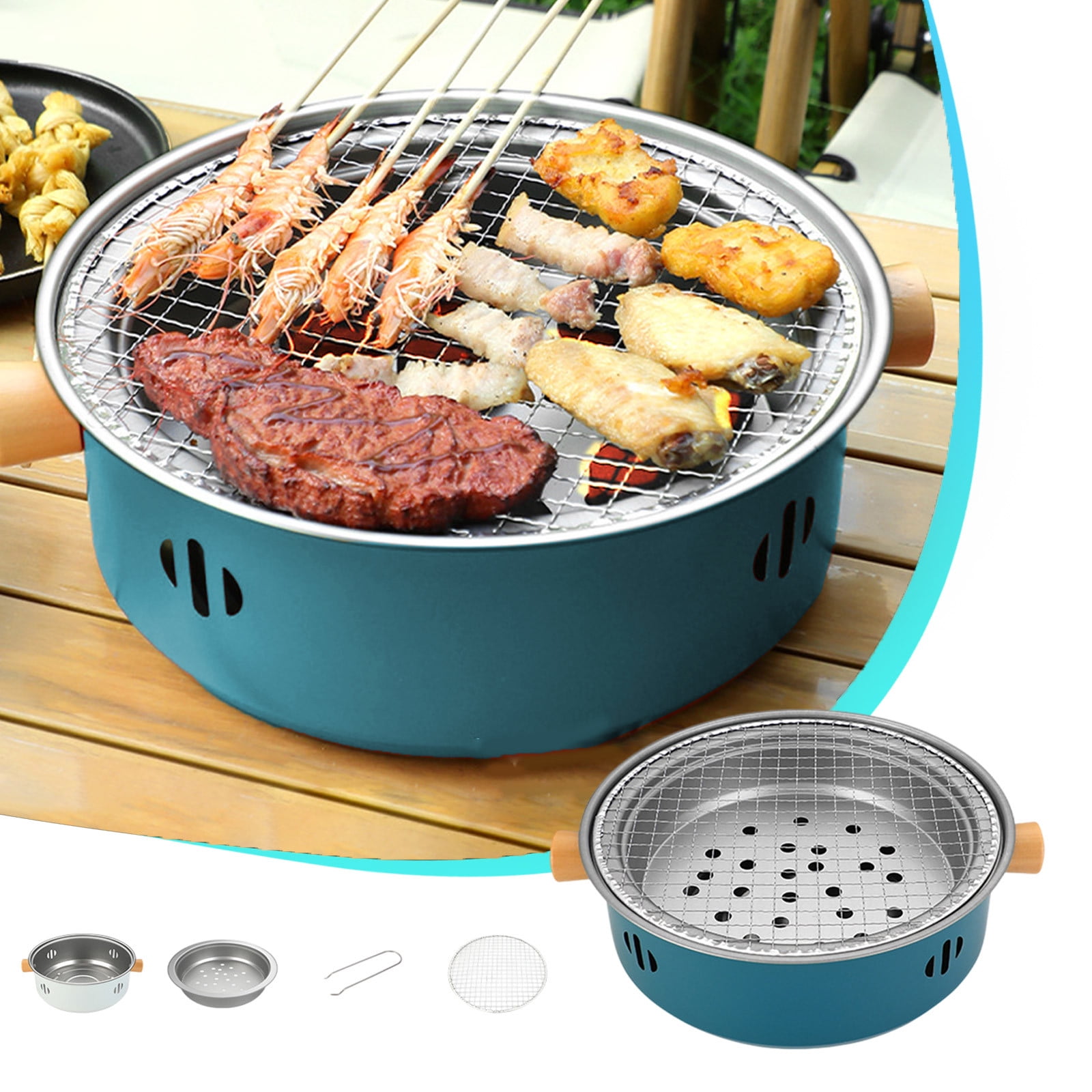Qaailabf Portable Charcoal BBQ Grill 12.6 Inch Round Iron Grill with ...