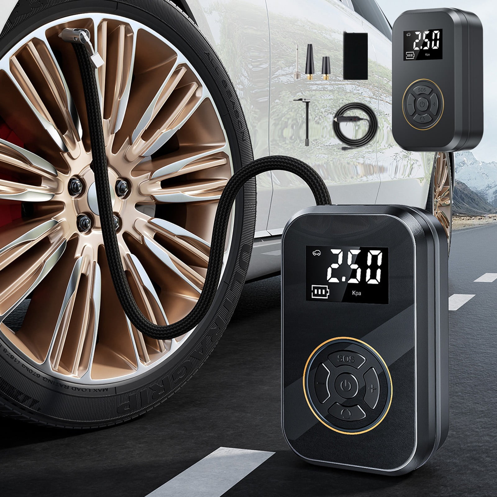 Qaailabf Portable Handheld Electric Tire Inflator Power Bank for Cars ...