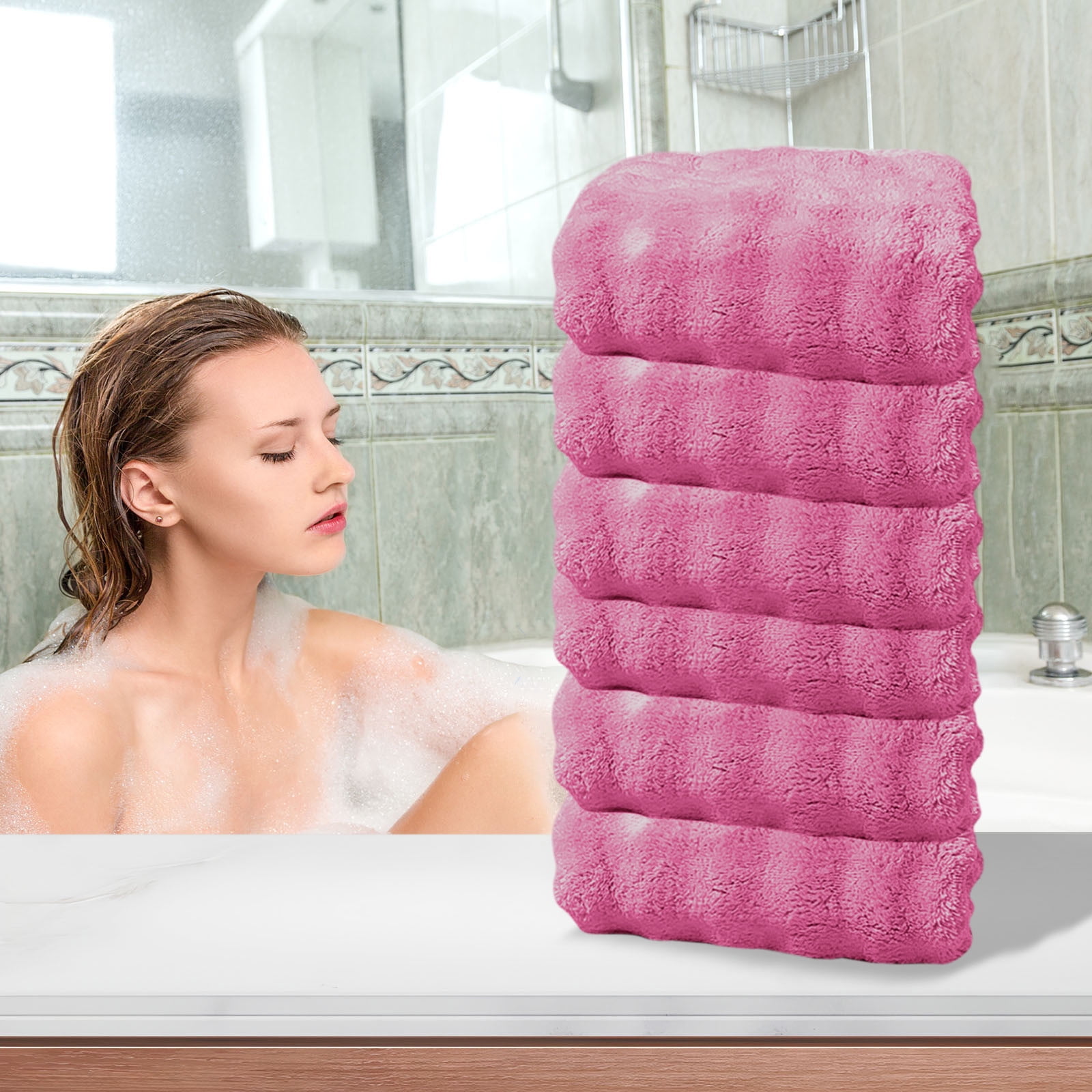 Qaailabf Premium 6-PCS Polyester Bath Towels, 75x35cm Soft Quick-Dry ...