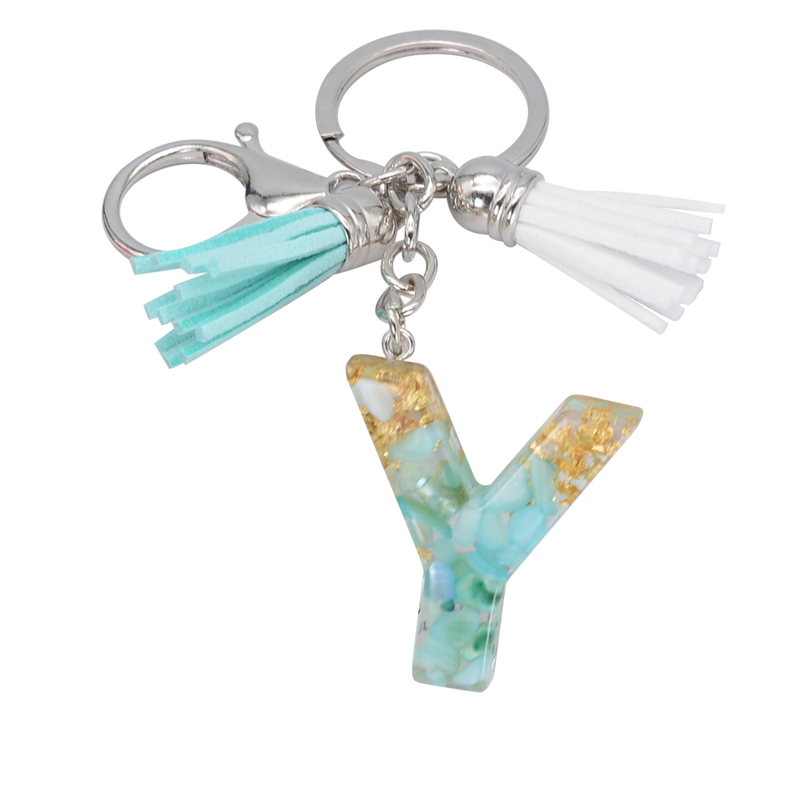 Qaailabf Acrylic Green Tassel Letter Keychain | Crystal Drop Glue ...