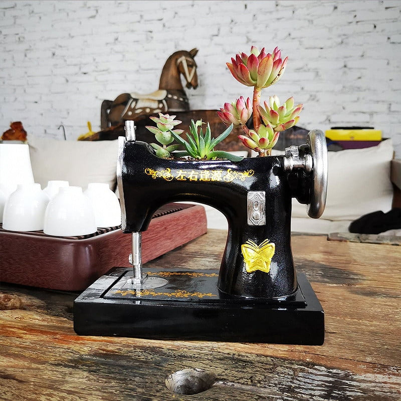 Qaailabf Resin Sewing Machine Shaped Succulent Planter with Drainage ...
