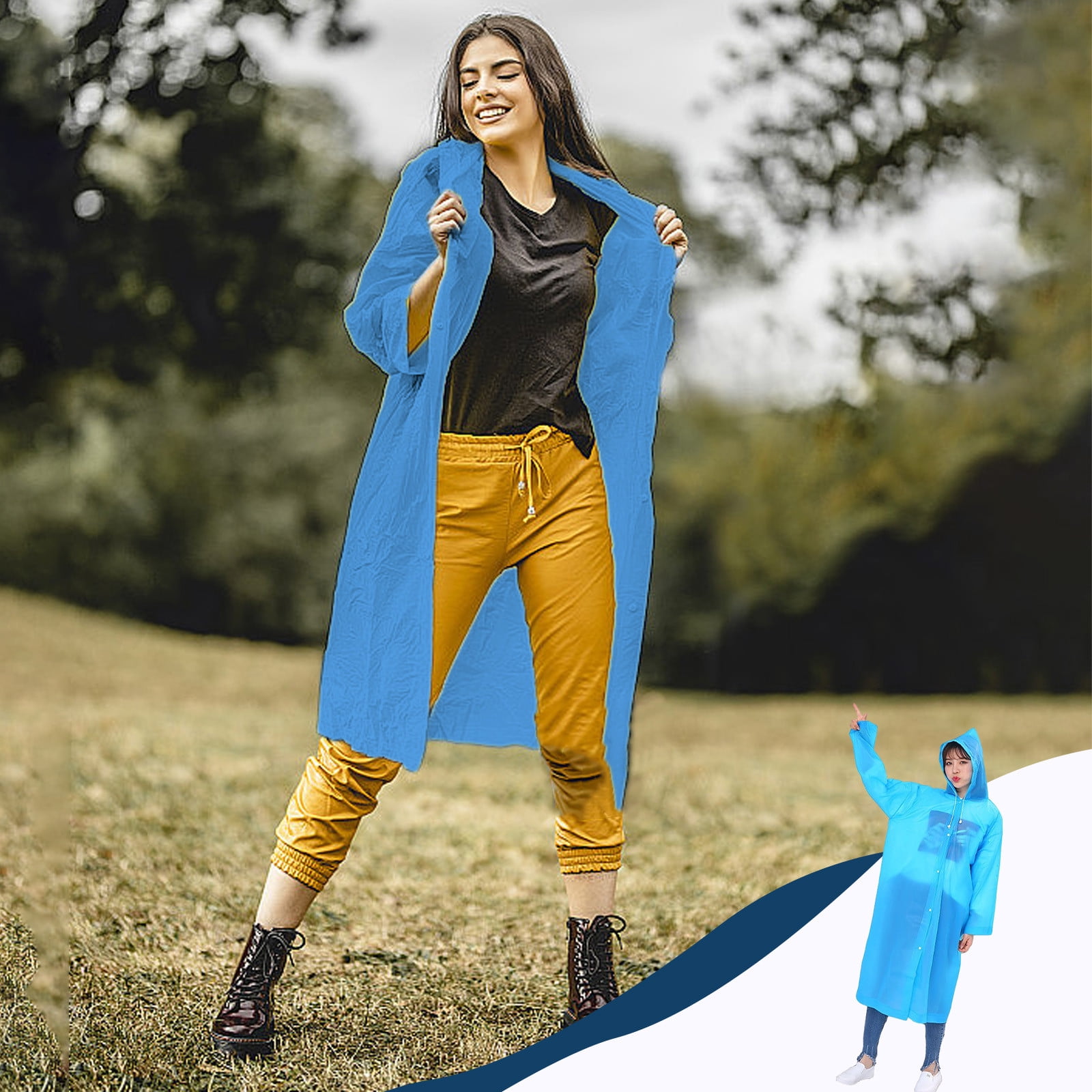 Qaailabf Reusable EVA Rain Poncho Lightweight Raincoat 119x78cm ...