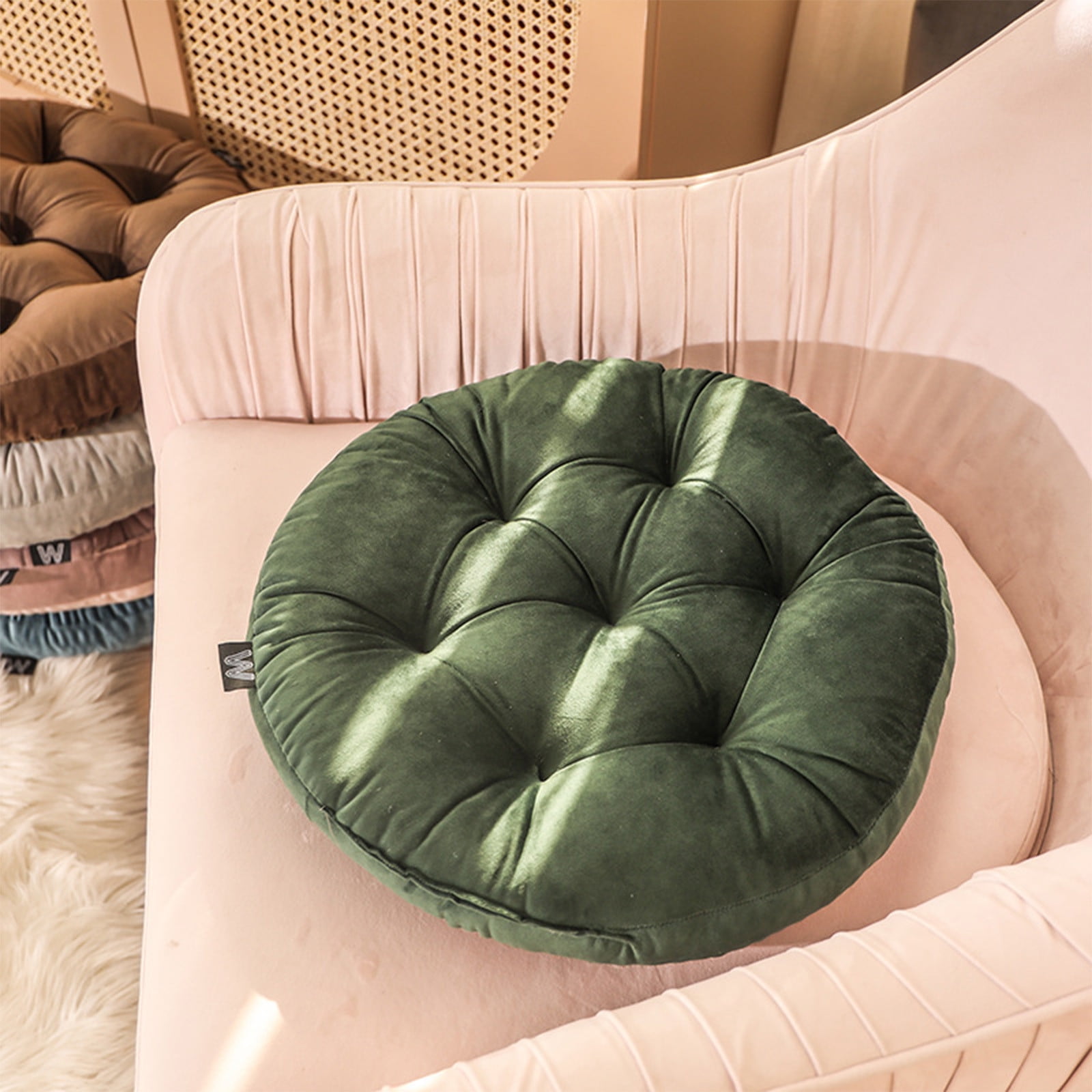 Qaailabf Round Velvet Chair Cushion 42cm | Super Soft Thick Seat Pad ...