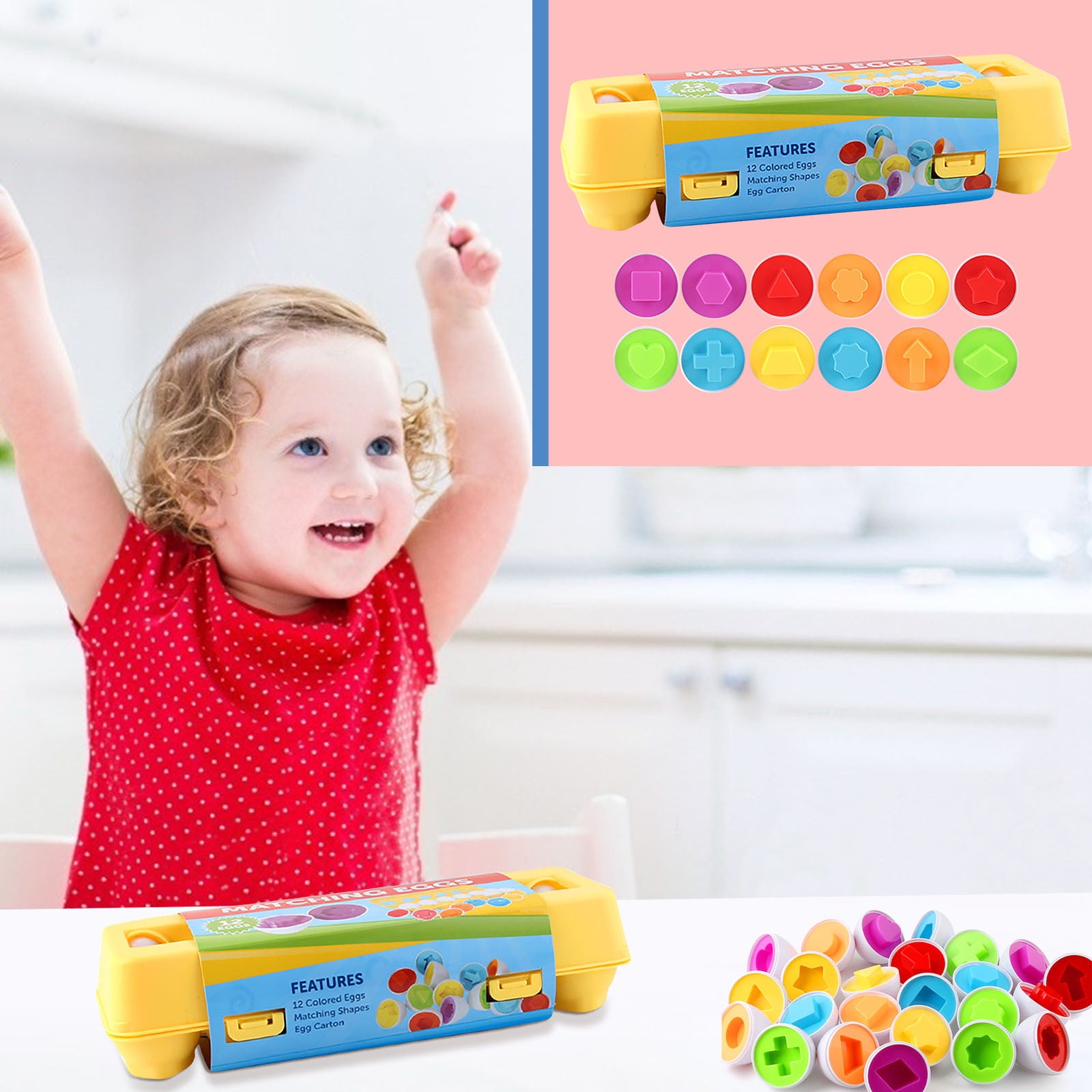 Qaailabf Shape Sorting Eggs Learning Toy Set - 12 Colorful Plastic Eggs ...