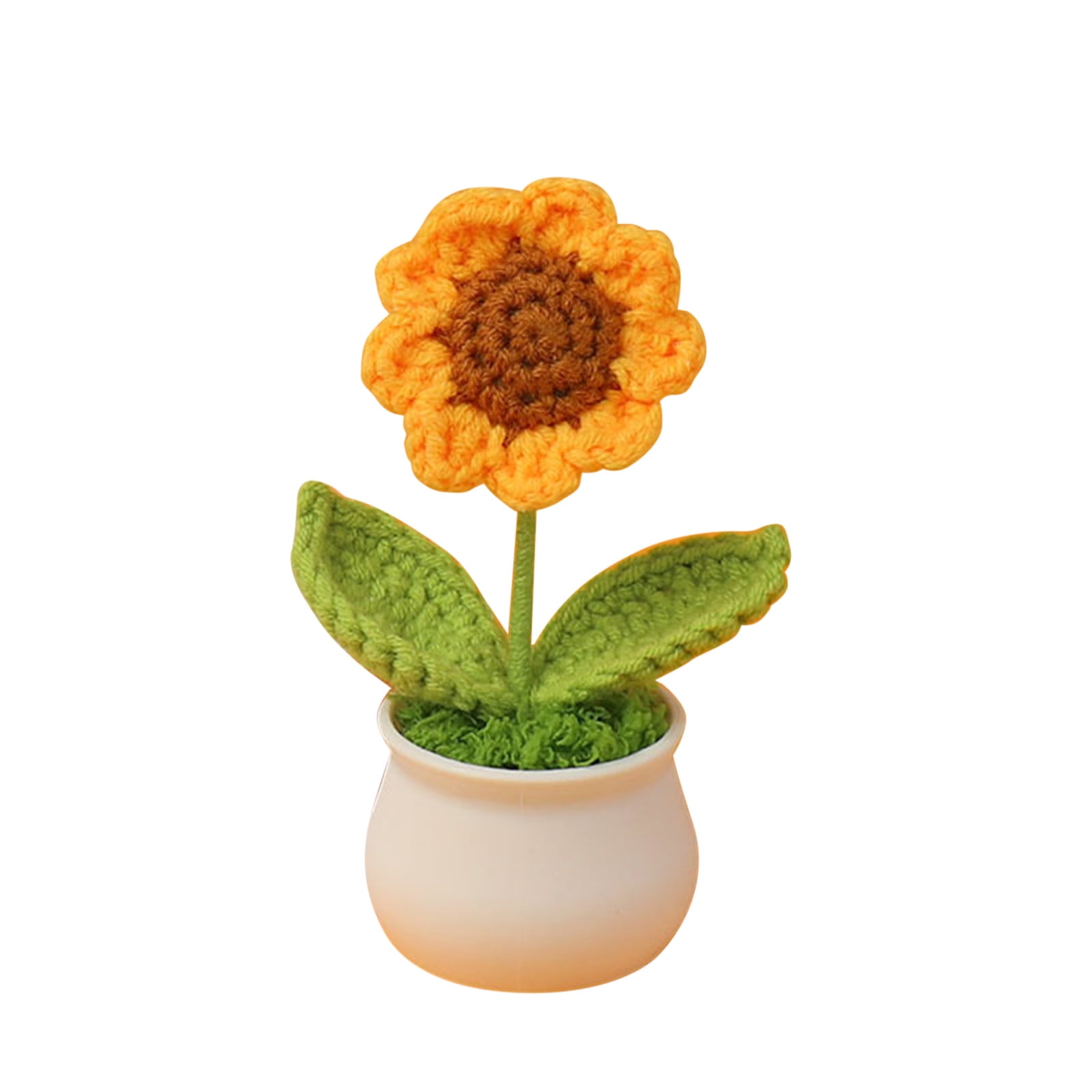 Simulated Flower Pot Indoor Car Decoration | Mini Woolen Crochet Potted ...