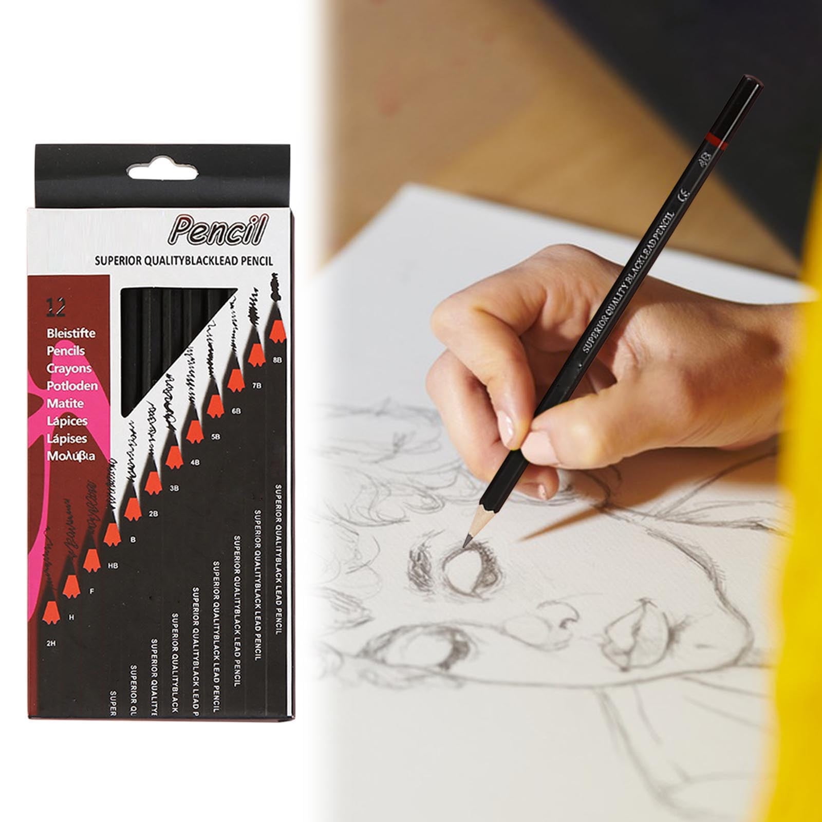 Qaailabf Sketch Drawing Pencil Set for Artists - 12 Graphite Pencils ...