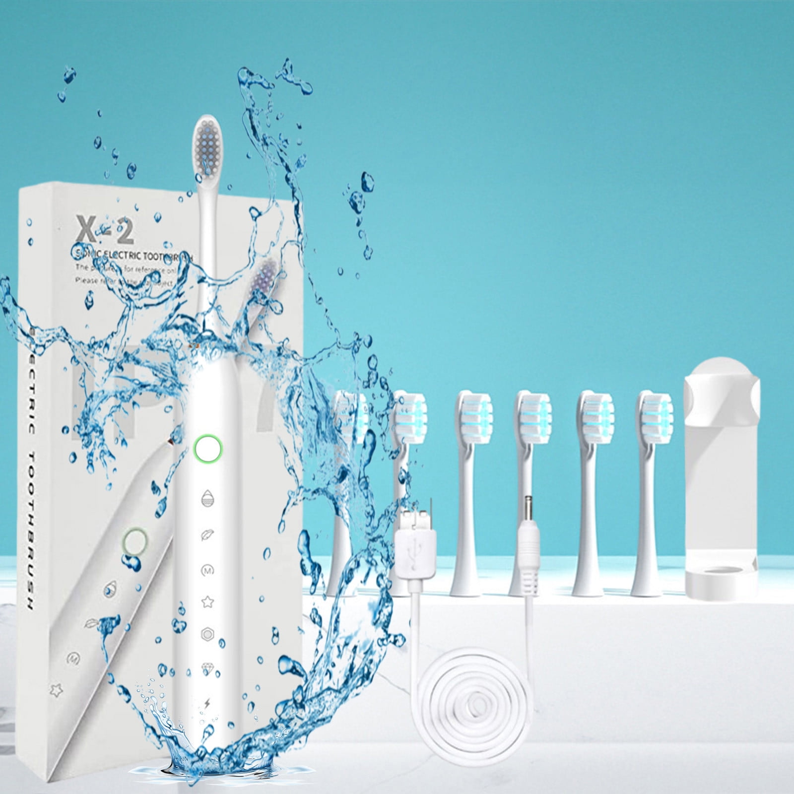 Electric Toothbrush | 6 Replacement Brush Heads | 6 Speed Modes | 2 Min ...