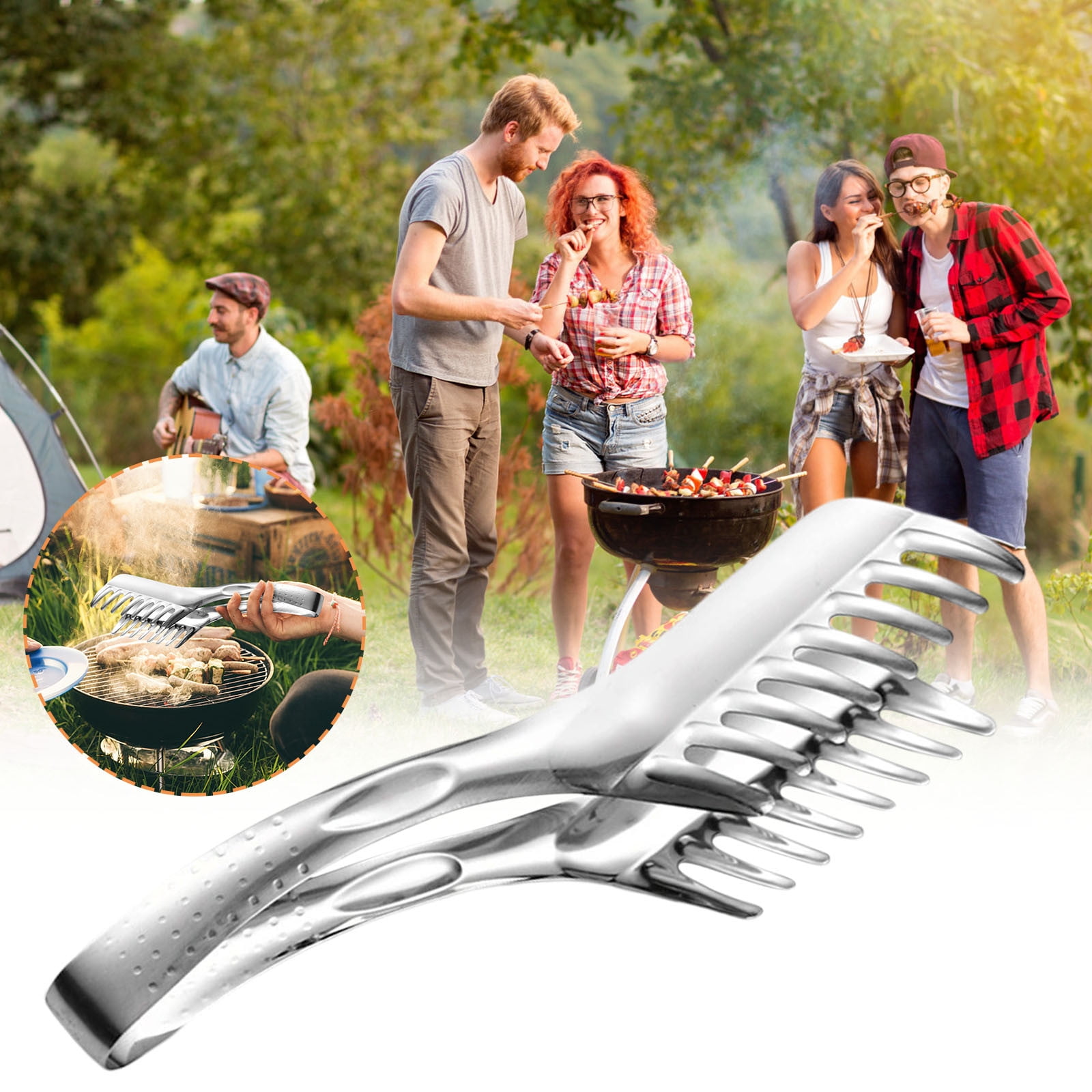 Qaailabf Stainless Steel BBQ Tongs 24.5cm Locking Kitchen Tongs with ...