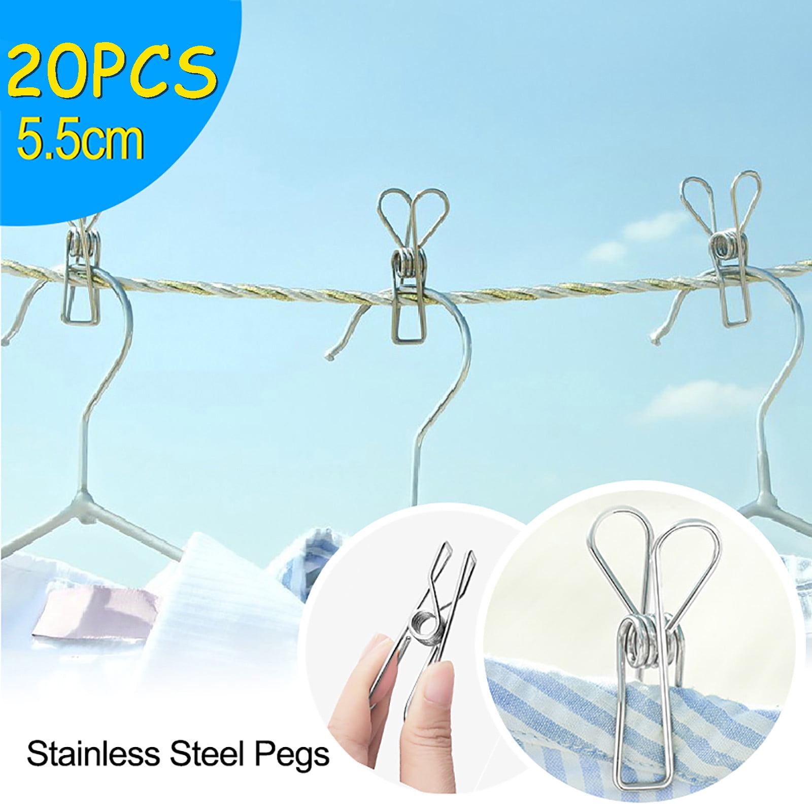 Qaailabf Stainless Steel Clothesline Clips - Windproof Clothes Pins for ...