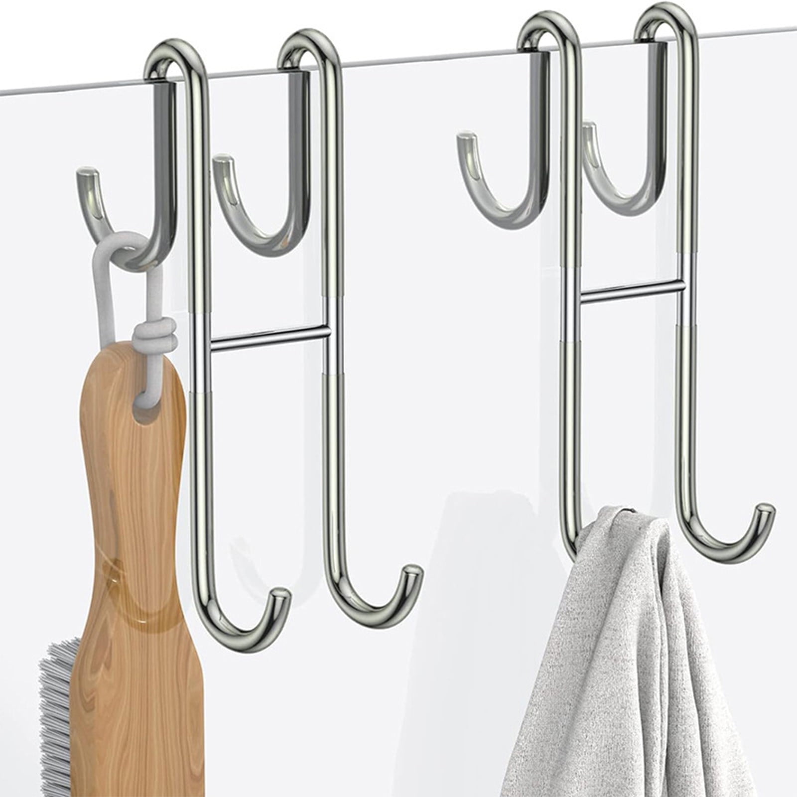 Qaailabf Stainless Steel Double Sided Hooks for Bathroom Glass Door, No ...