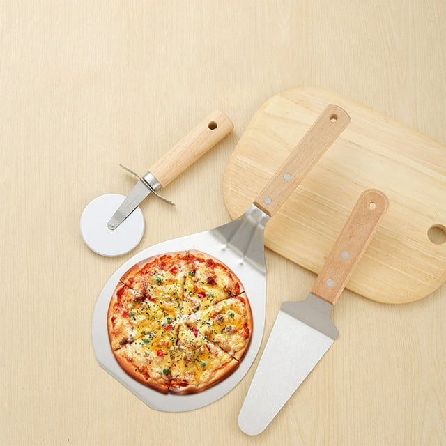 Qaailabf Stainless Steel Pizza Peel Set with Wooden Handle, 3-Piece ...