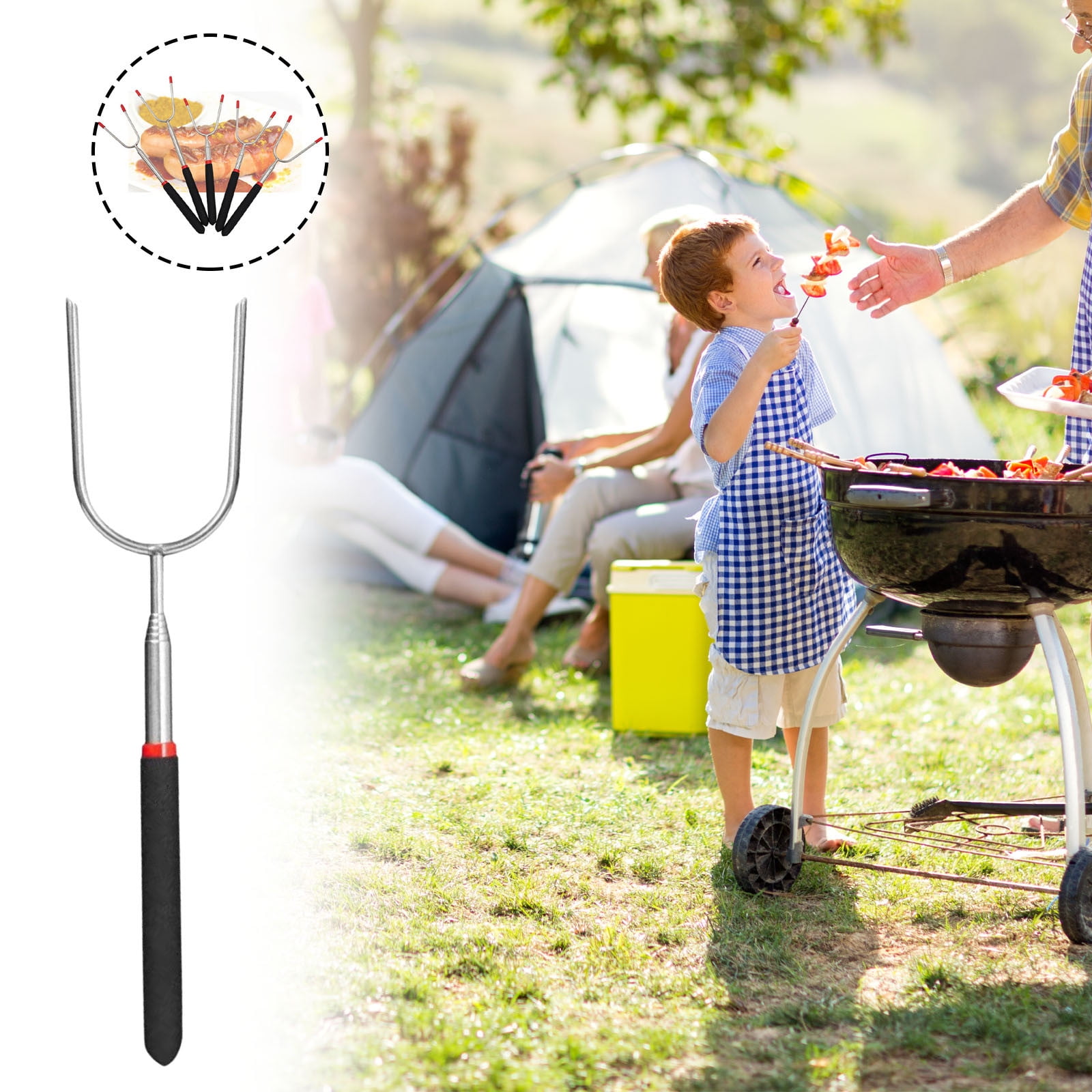 Qaailabf Stainless Steel Retractable BBQ Grill Fork, Adjustable ...