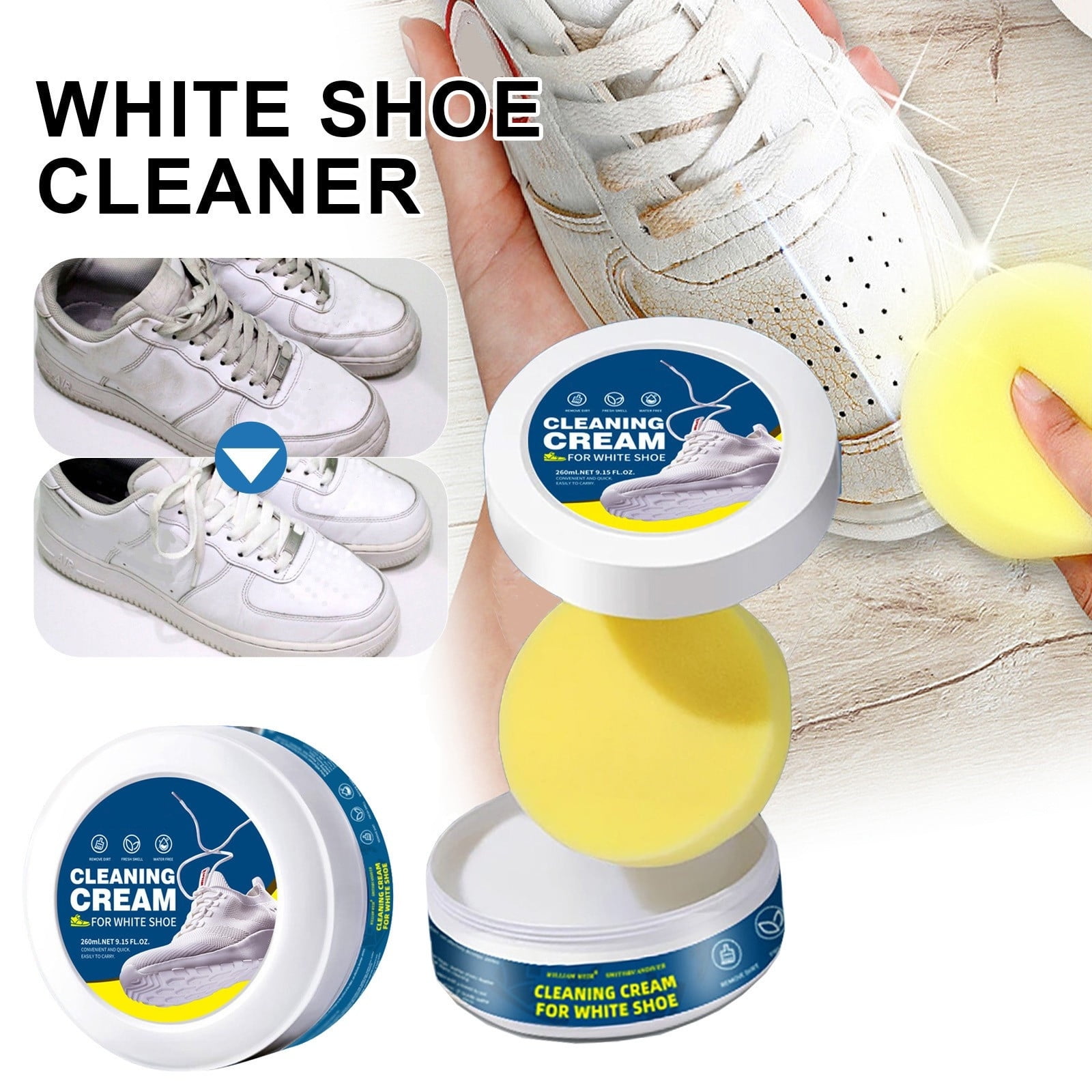 Qaailabf White Shoe Cleaner | Waterless Stain Remover Cream 260g | Powerful Dirt & Scuff Eraser ...